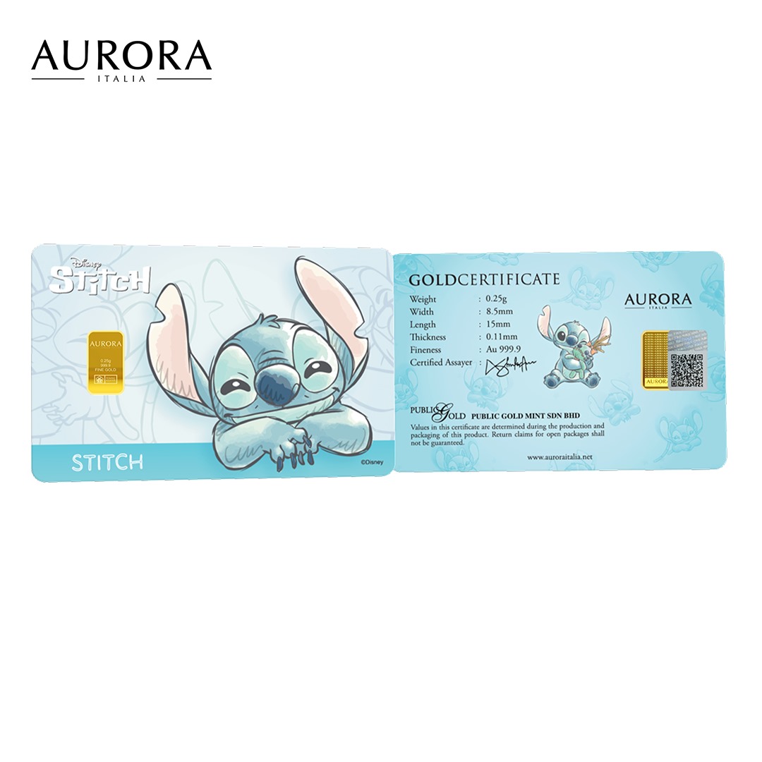 DISNEY x AURORA ITALIA (0.25g) 999.9 Stitch Limited Edition Gold Bar ...