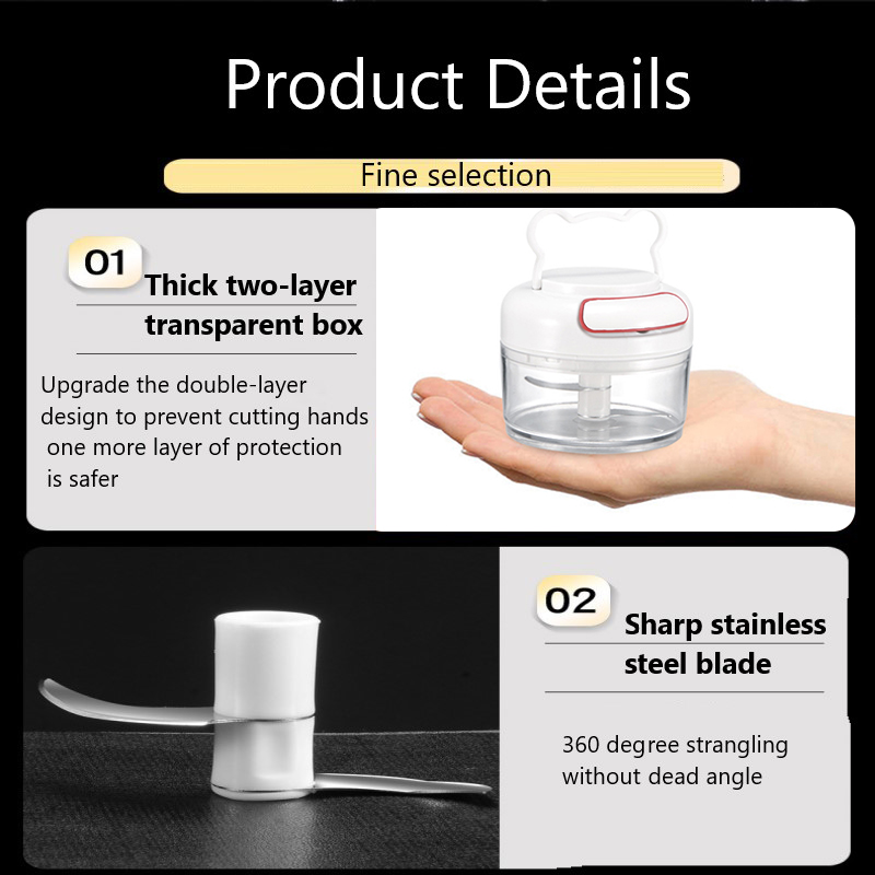 Mini Speedy Manual Food Chopper Hand Pull Rope Chopper 3 Blades Meat ...
