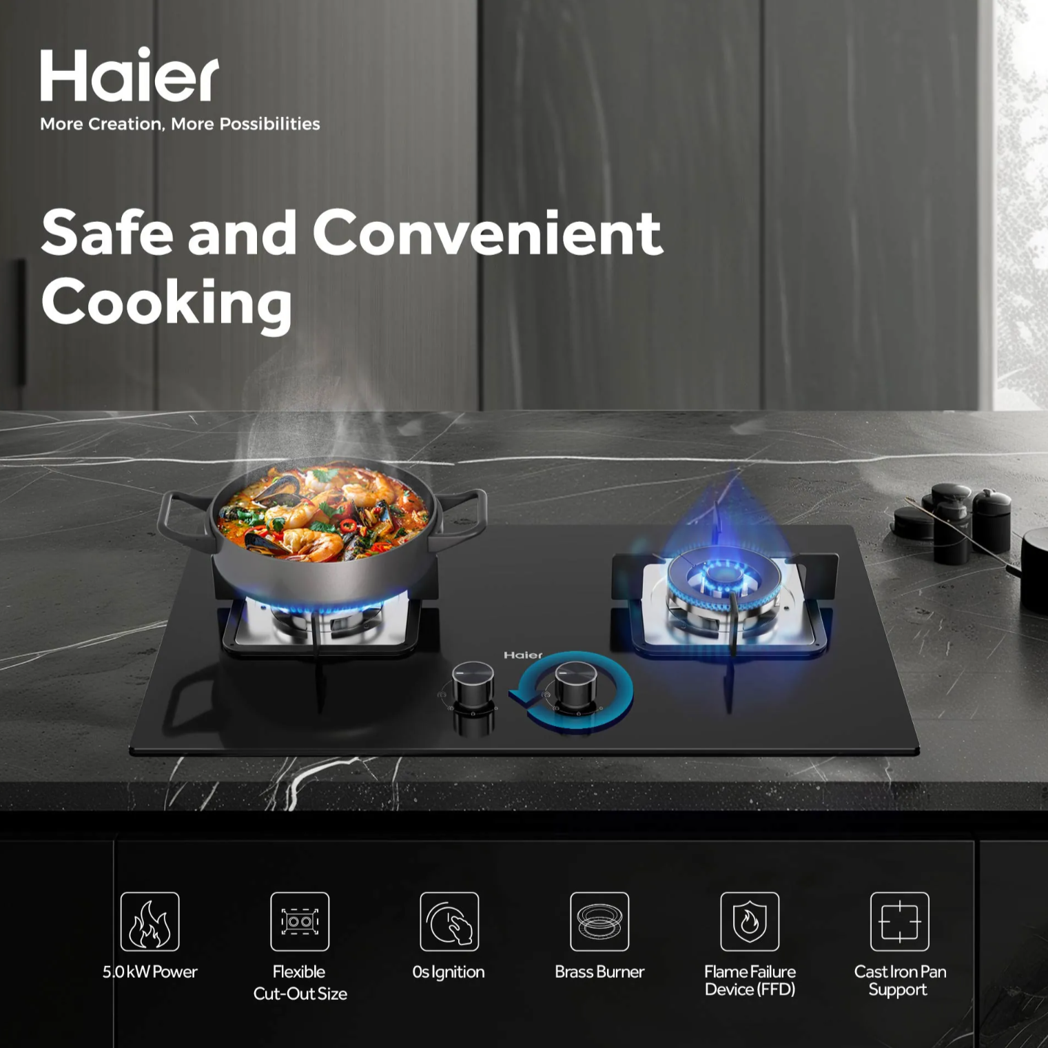 Haier 75cm 2 Burner Built-in & Desktop Flexible Gas Hob | HC-Q572SGB ...