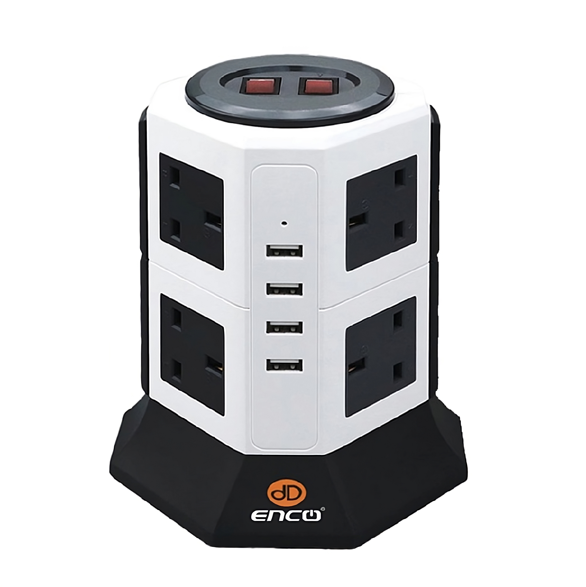 ENCO EXTENSION PLUG TOWER 8 SOCKETS + 4 USB PORTS WITH SURGE PROTECTOR ...