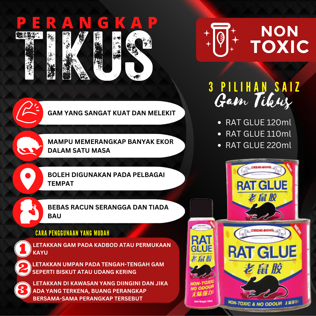 CHEMIBOND Gam Kuat Rat Glue 120ML Perangkap Tikus Lipas Cicak tiada bau ...