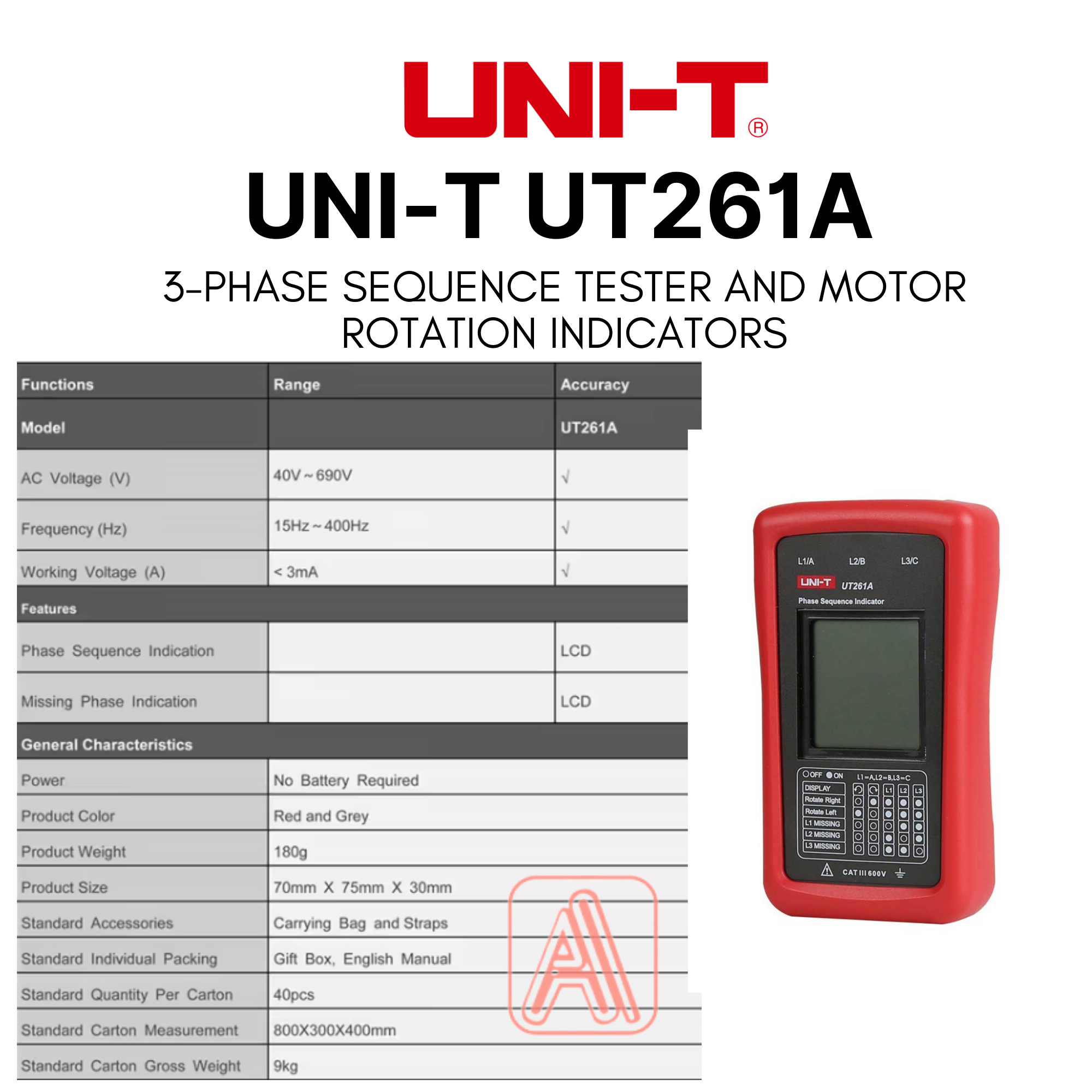 UT261A Phase Sequence and Motor Rotation Indicators / UT262E Non-Contact Phase Detector-Original ...