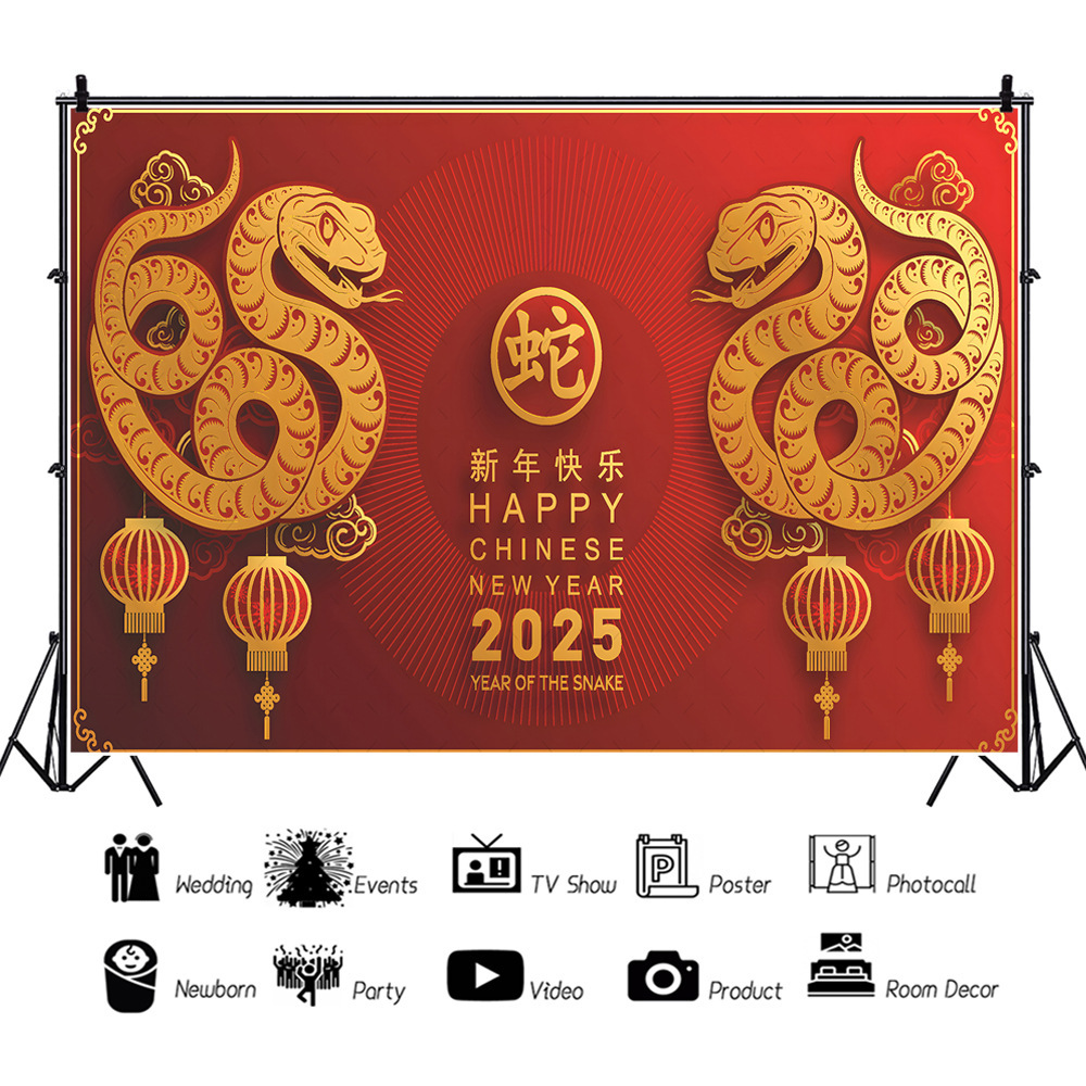 1pc 5x3ft 2025 Chinese New year CNY Party Photography Backdrop Snake ...