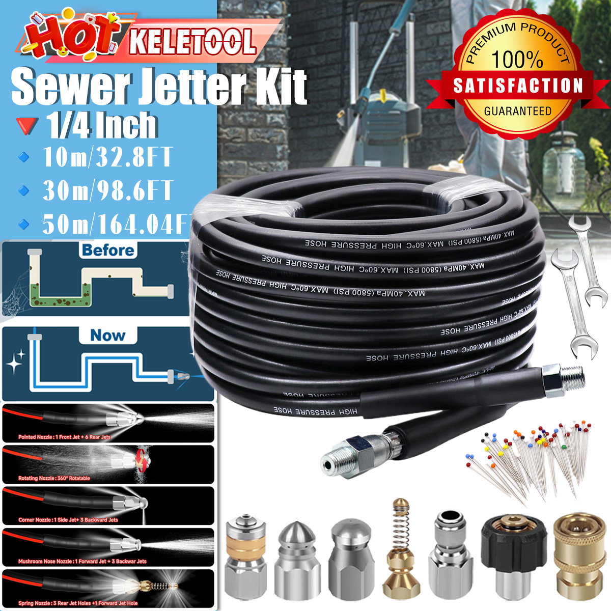 Sewer Jetter Kit sewer nozzle sewer drain water cleaning hose Jetter ...