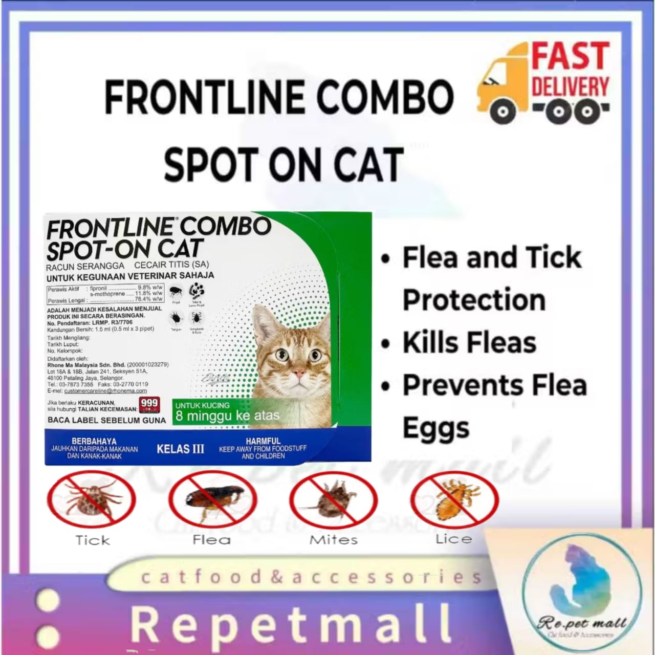 Frontline Combo Spot - On Cat 1.5ml (0.5ml x 3 Pipet)-1 Box/ Ubat Kutu ...