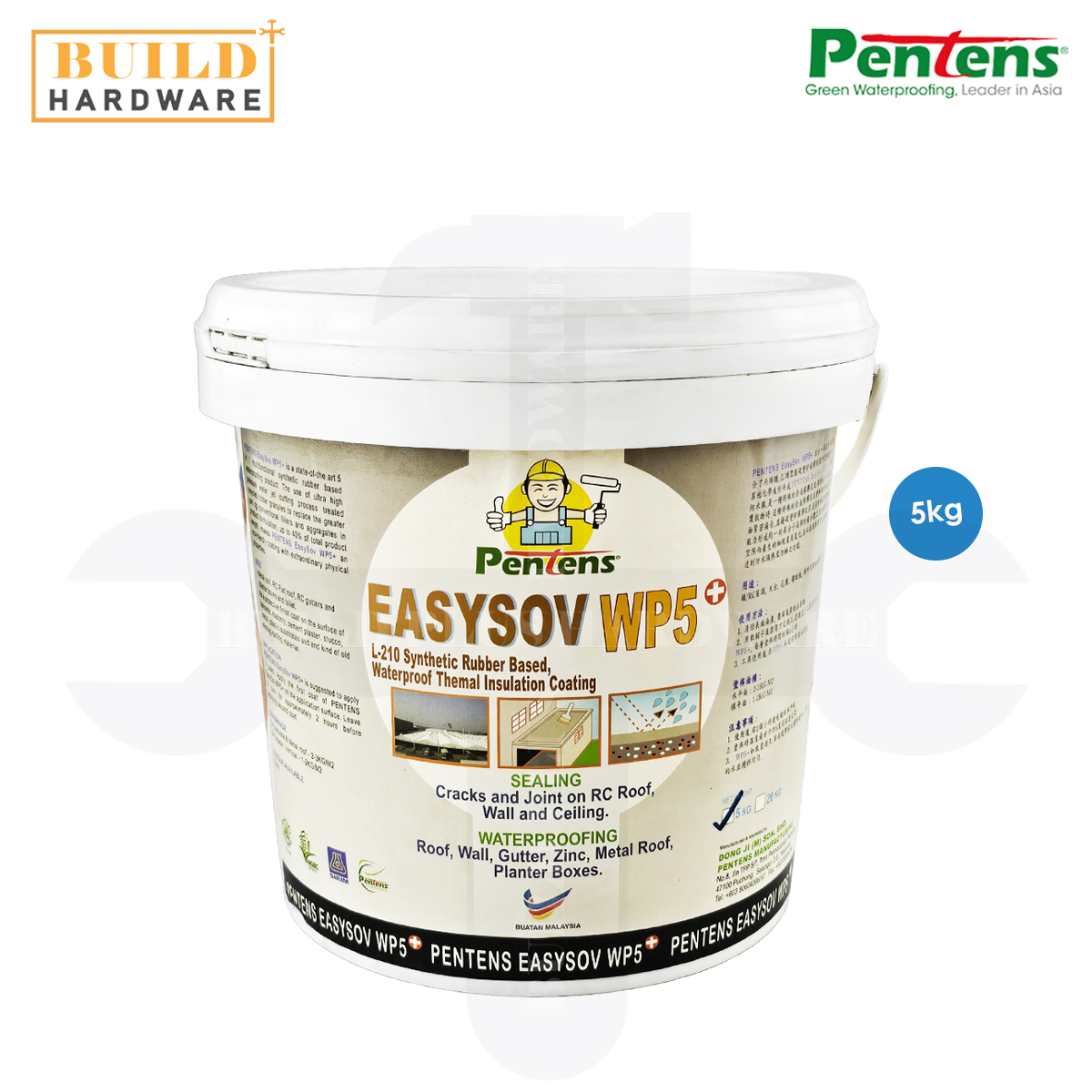 PENTENS 5kg Easysov WP5+ Cement Coat Synthetic Rubber-based Waterproof ...