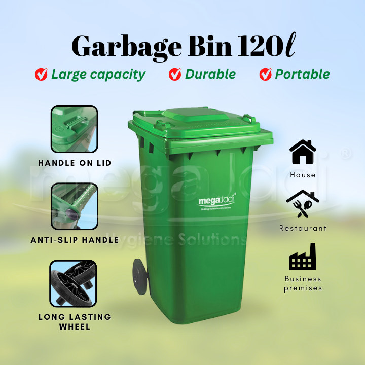 MEGA JADI 120L Tong Sampah Besar Bertutup Indoor and Outdoor Heavy Duty ...