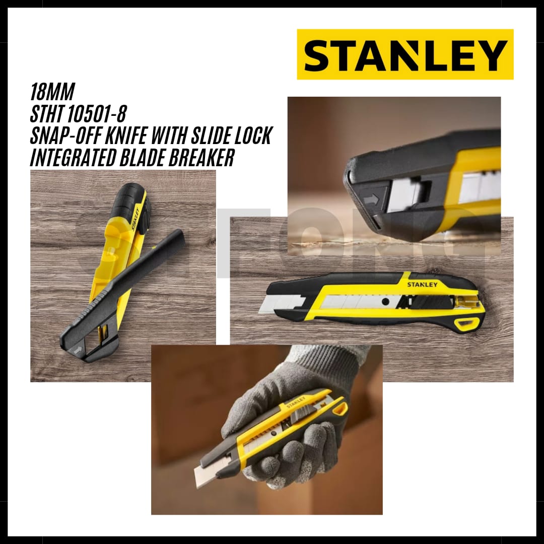 Stanley 18mm Cutter with Slide Lock and Integrated Blade Break System ...