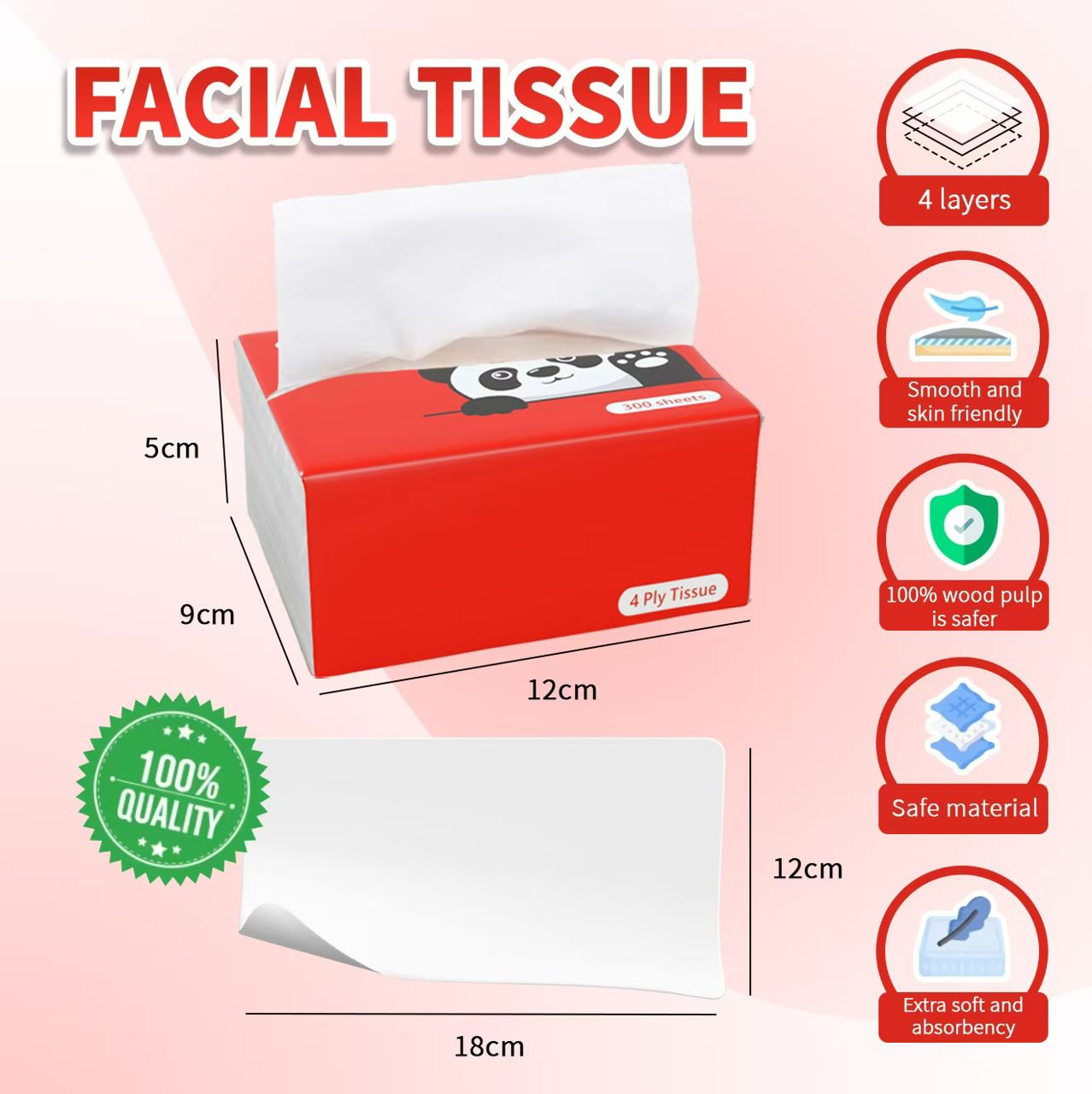 4 Ply Red Panda Tissue 300 Sheets Premium Strong Tissue Extra Soft ...