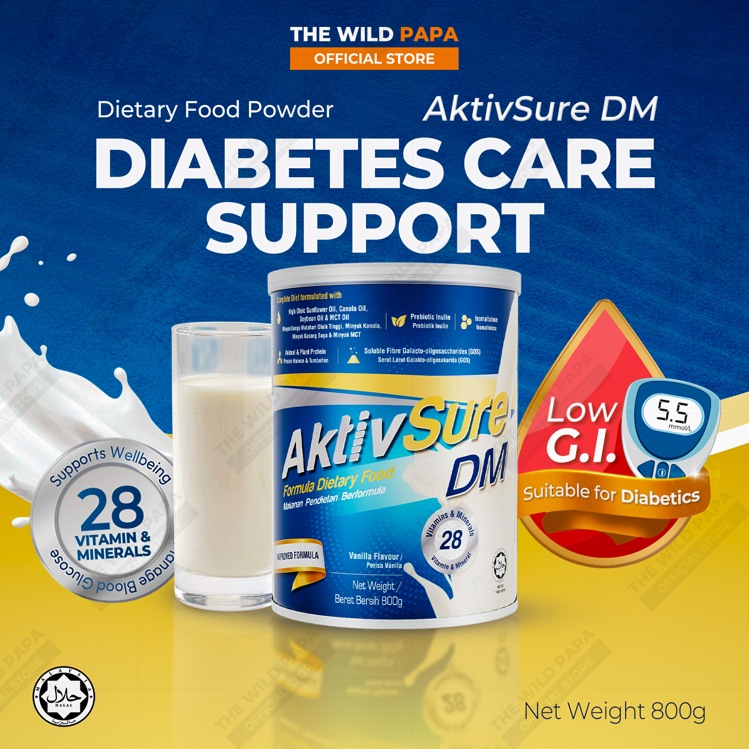 AktivSure DM Vanilla Milk Powder 800g - Susu Rendah GI untuk Diabetes ...