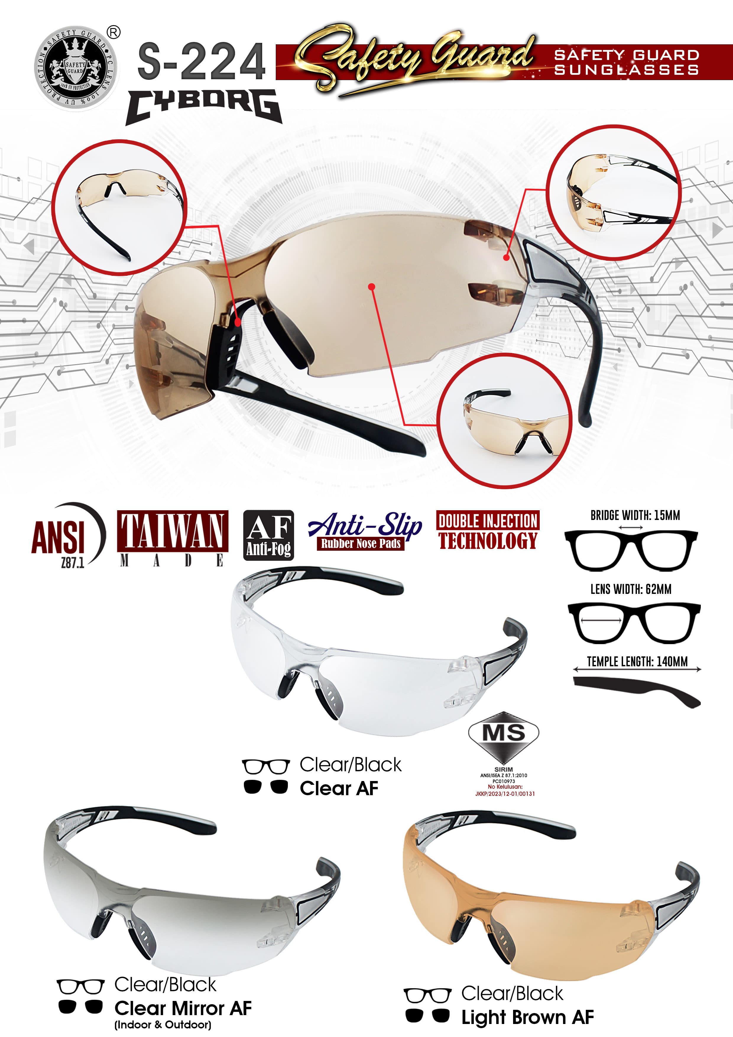 SAFETY GUARD SAFETY GLASSES S-224 (SIRIM) - 100% UV & IMPACT PROTECTION ...