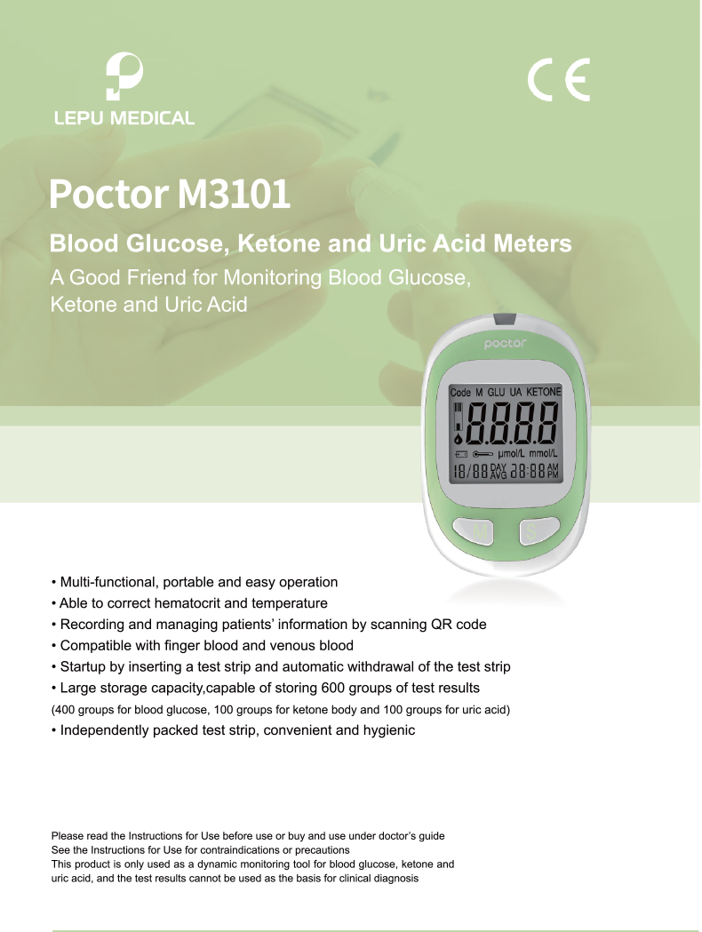 Lepu Medical 3 in 1 Blood Glucose Ketone Uric Acid Meters Multifunction ...