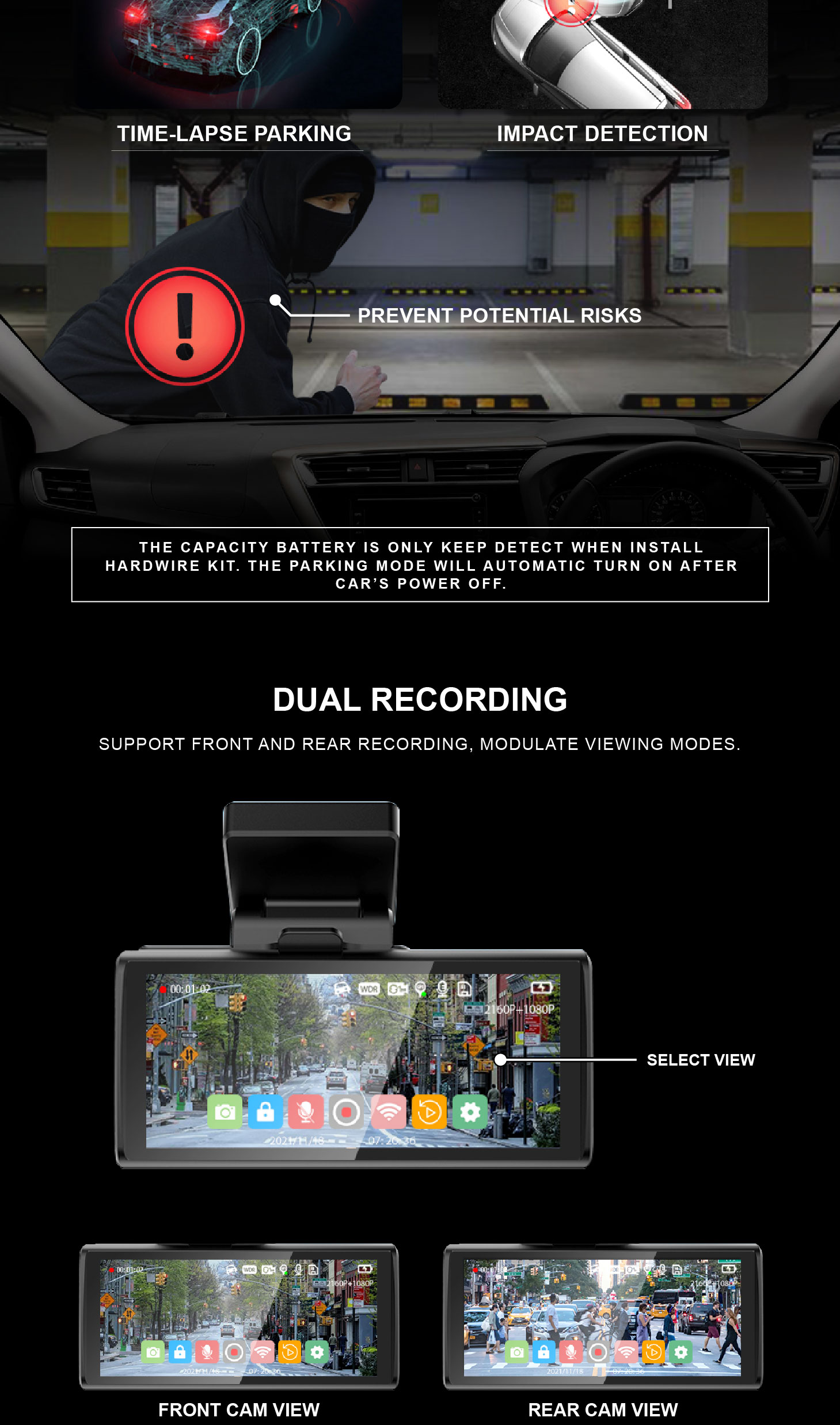 AZDOME M580 2160P/5K Ultra HD Dual/Triple Channel Front & Rear & Cabin ...