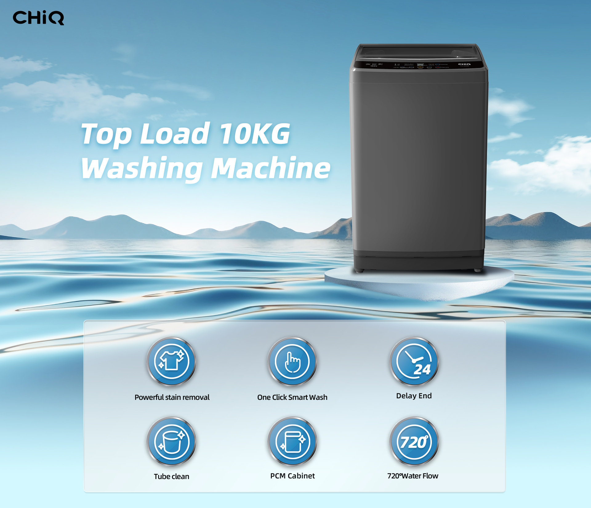 CHiQ Top Load 10KG Washing Machine One Touch Washing/Tub Clean/Child ...