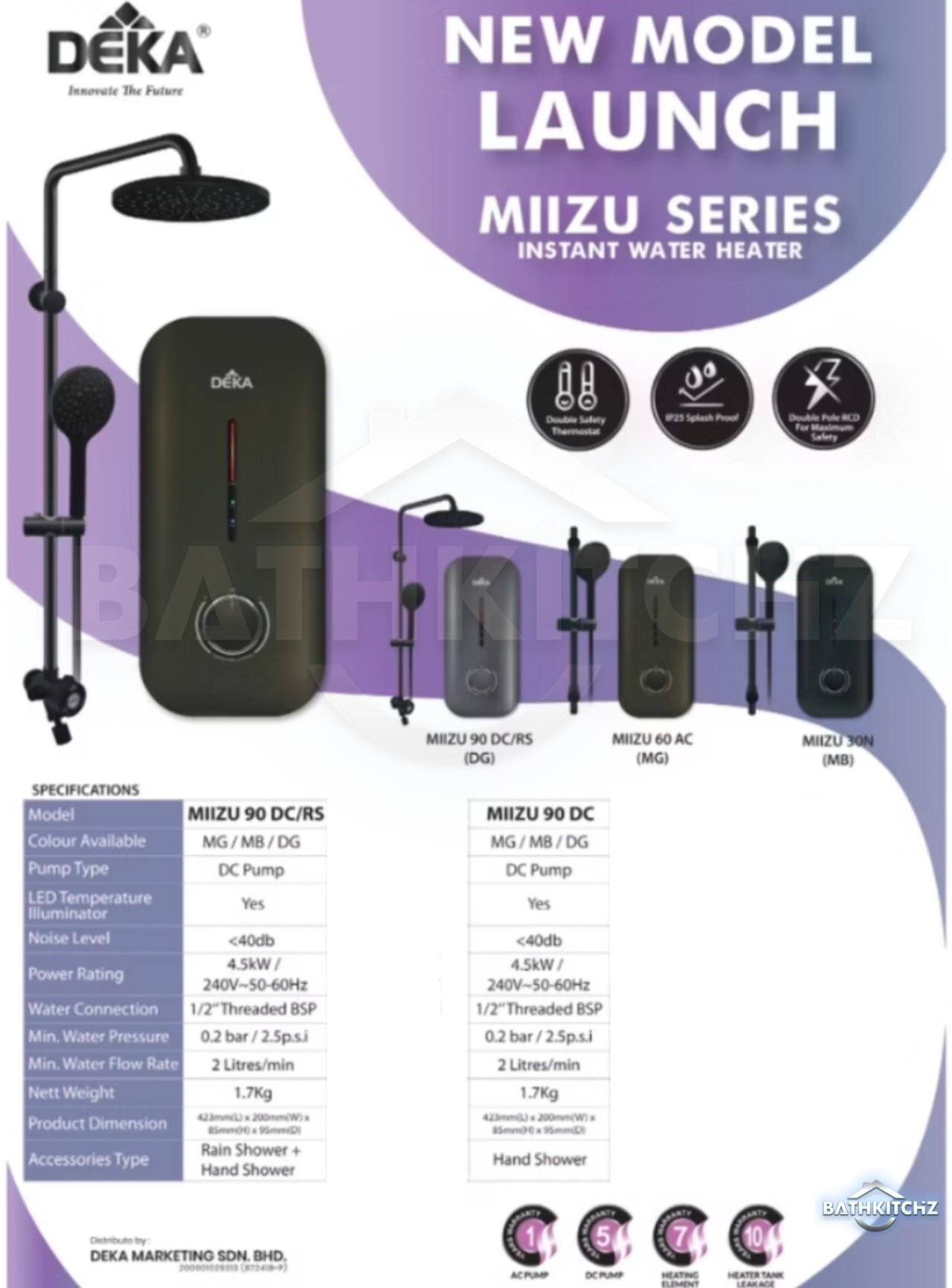 DEKA MIIZU 90 Series Instant Water Heater DC Pump Silent Inverter LED ...