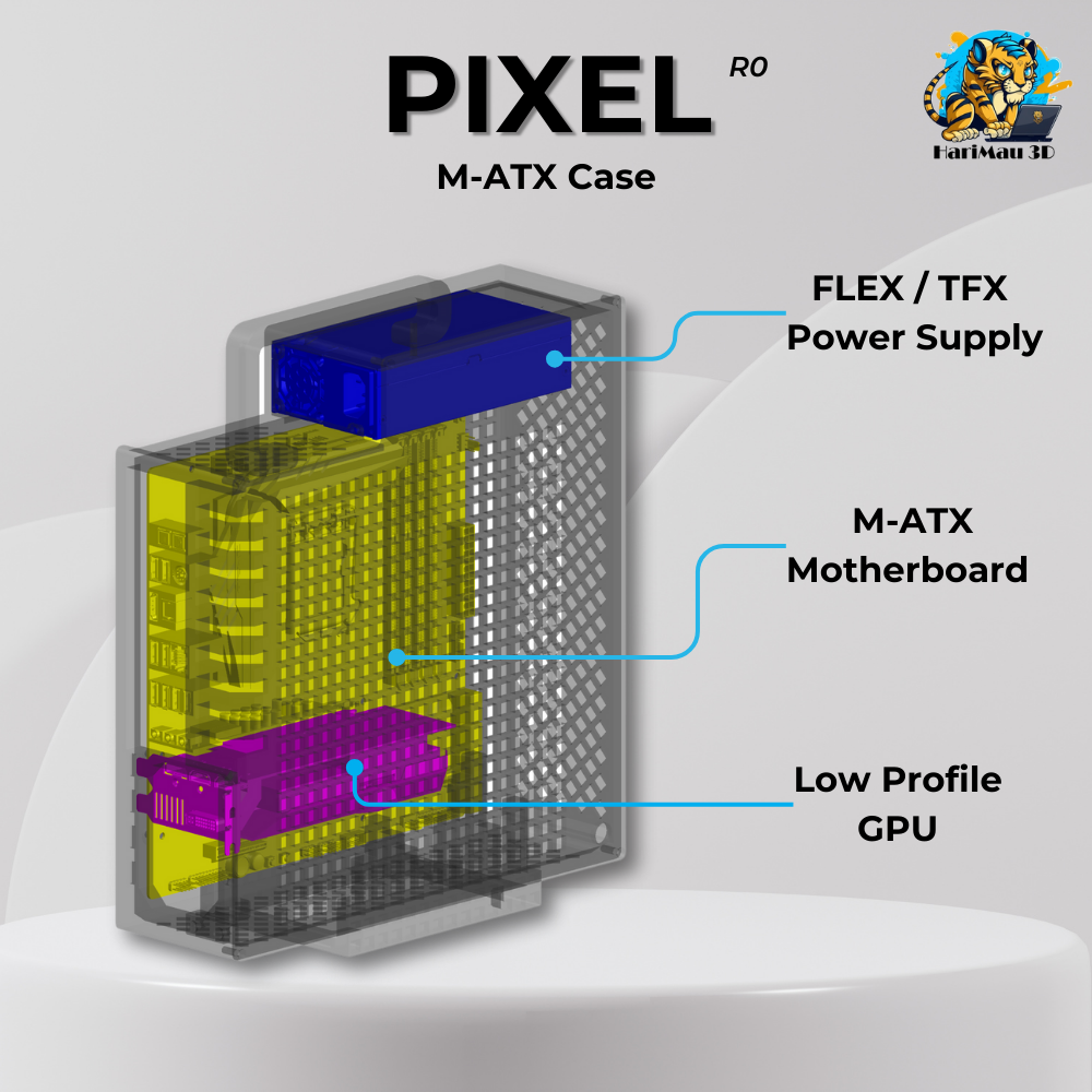 [ PIXEL ] M-ATX MATX Case / Casing ( 814g / 8.99L / PETG Material / ANY ...