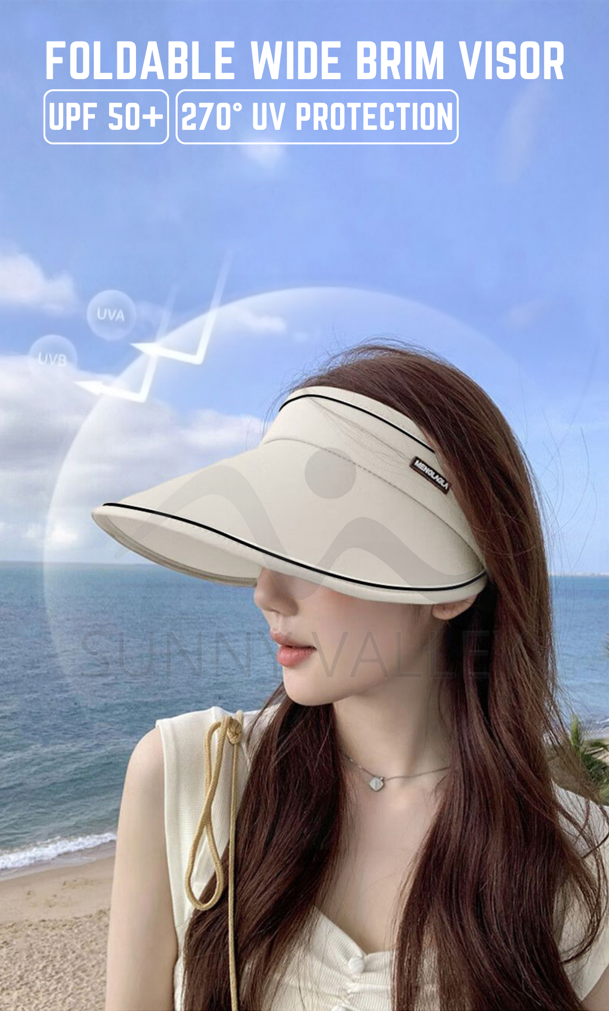 SUNNY VALLEY Foldable Wide Brim Anti-UV Sun Hat Women Visor Beach ...