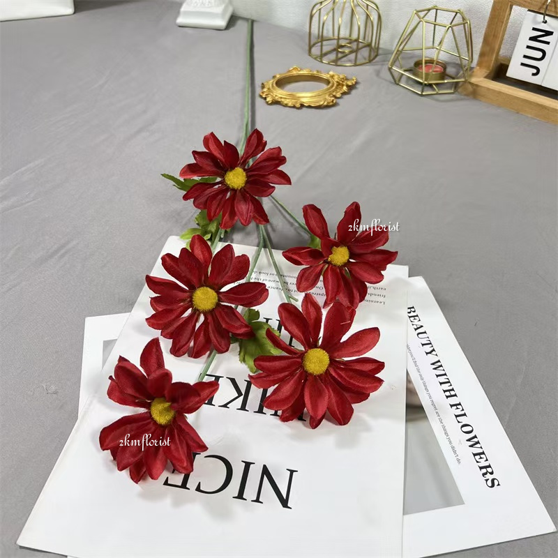 (5HEADS) FUJI CHRYSANTHEMUM Artificial Flower Bunga Plant Fake Orchid ...