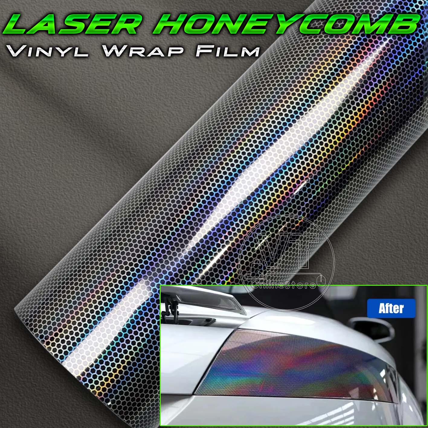 Car Laser Honeycomb Headlights Taillight Lamp Vinyl Wrap Tinted Lampu ...