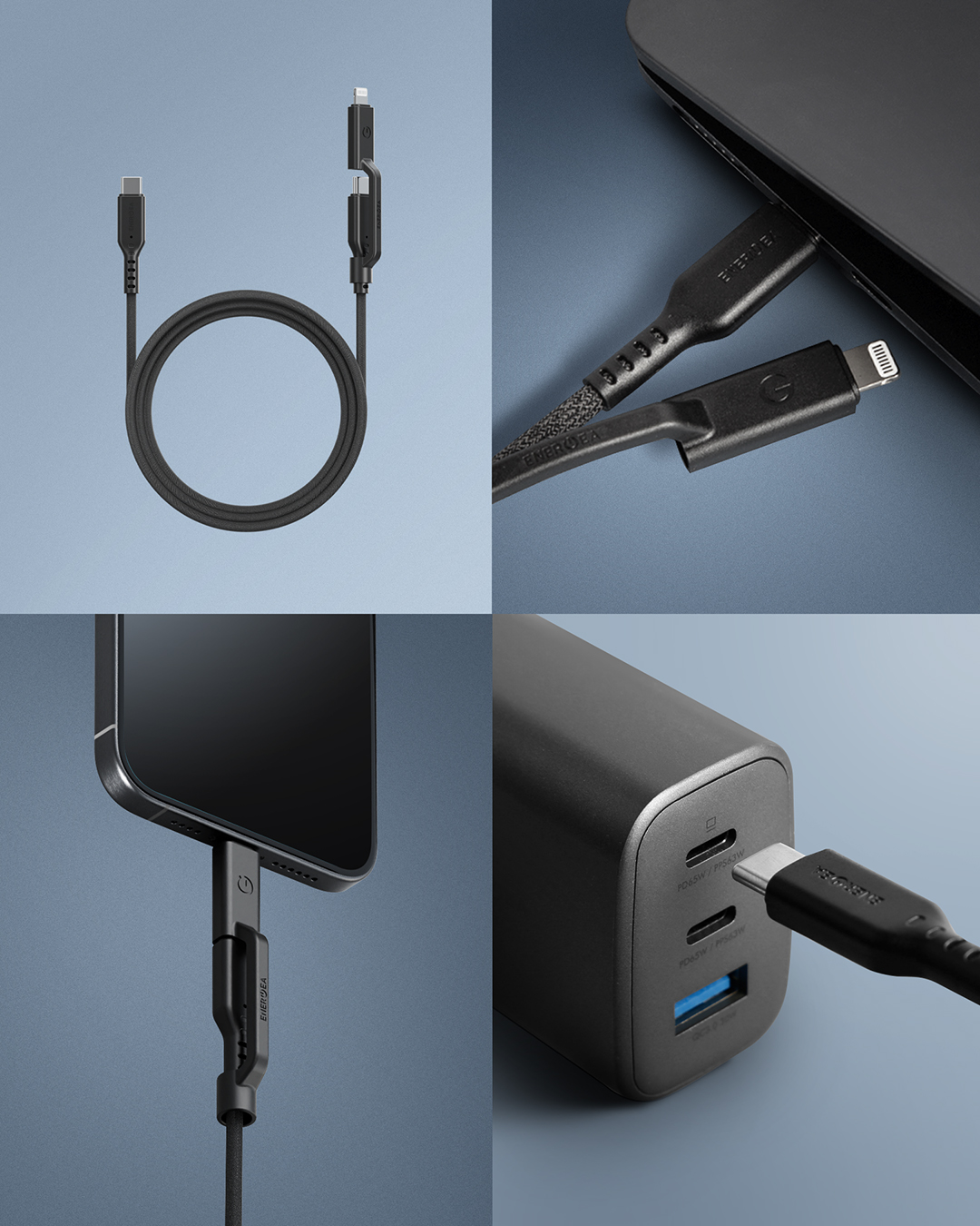 ENERGEA Flow Duo 2-in-1 C to C + Lightning Cable 480mbps 240W 1.5m - Black | Shopee Malaysia