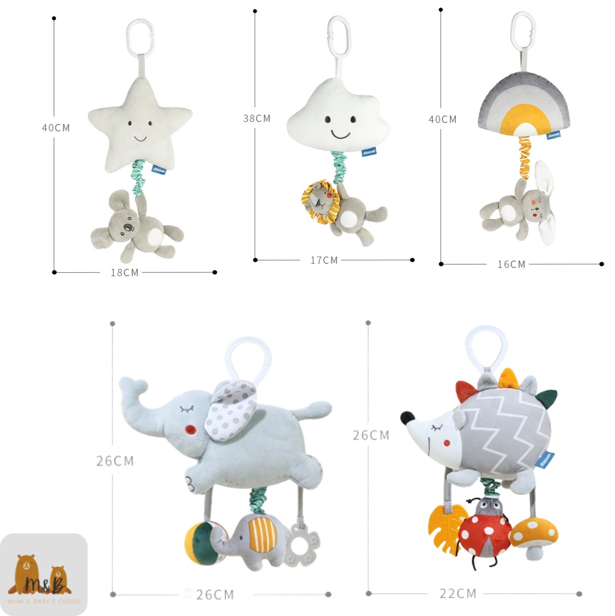 M&B Musical Pull String Baby Toys, Melody Stroller Hanging Plush Toy ...