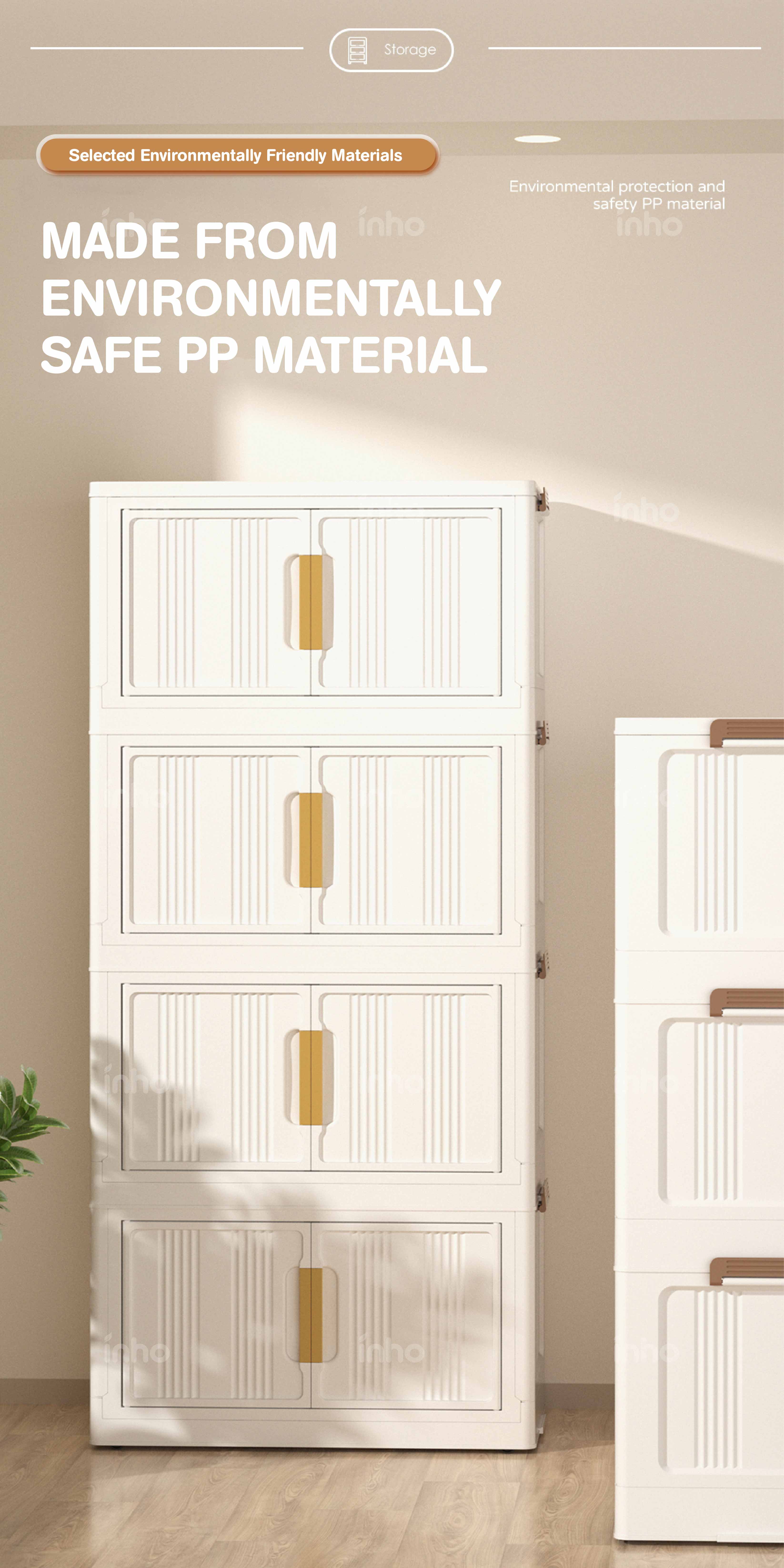【FREE SHIPPING】INHO L56-74cm (1-5 Layers) Versatile Stackable Foldable 2 Doors Storage Cabinet ...