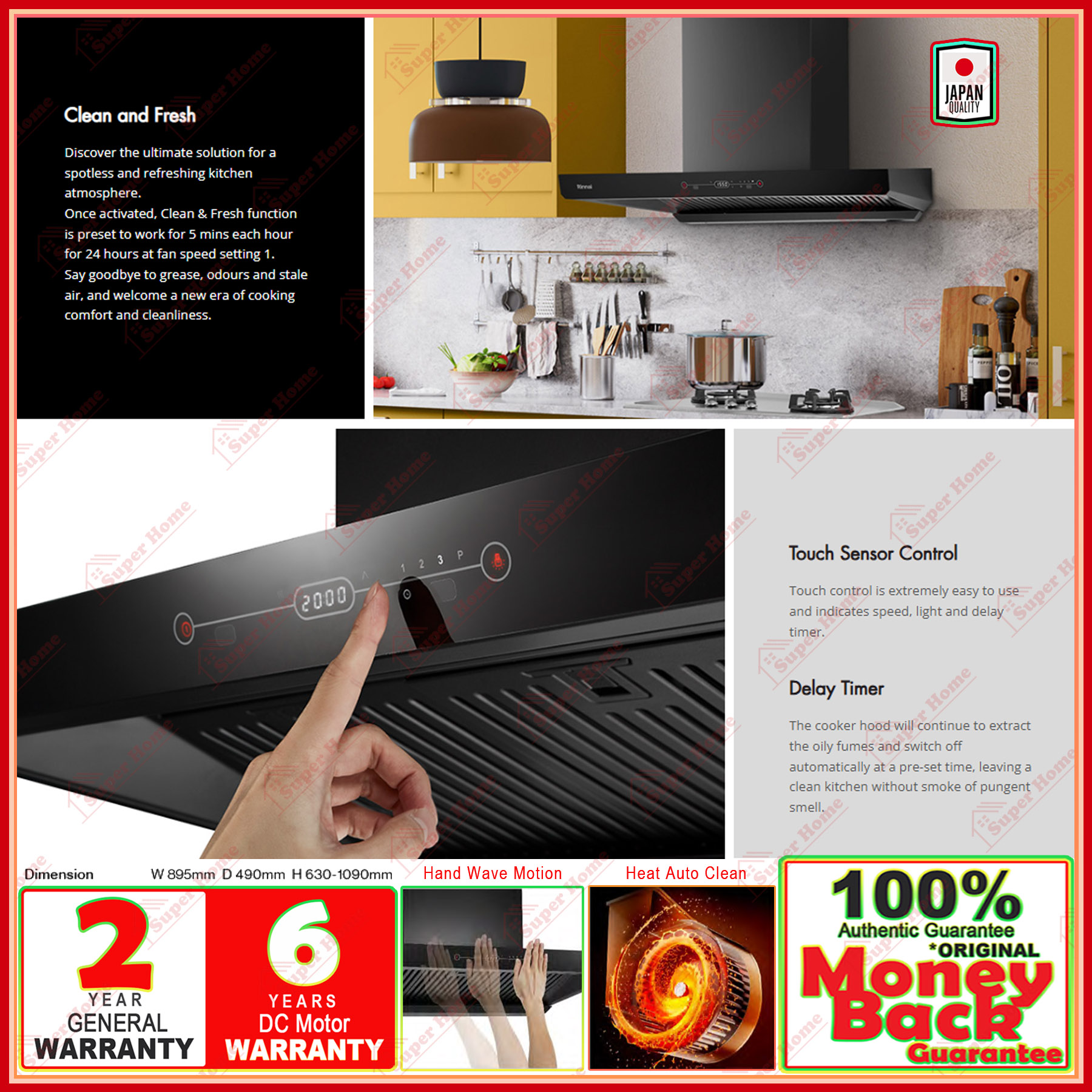 Rinnai Chimney Hood RH-C3819-PBW / Rinnai Gas Hob RB-713N-G 3-Burner / Rinnai Built-In Oven RO ...