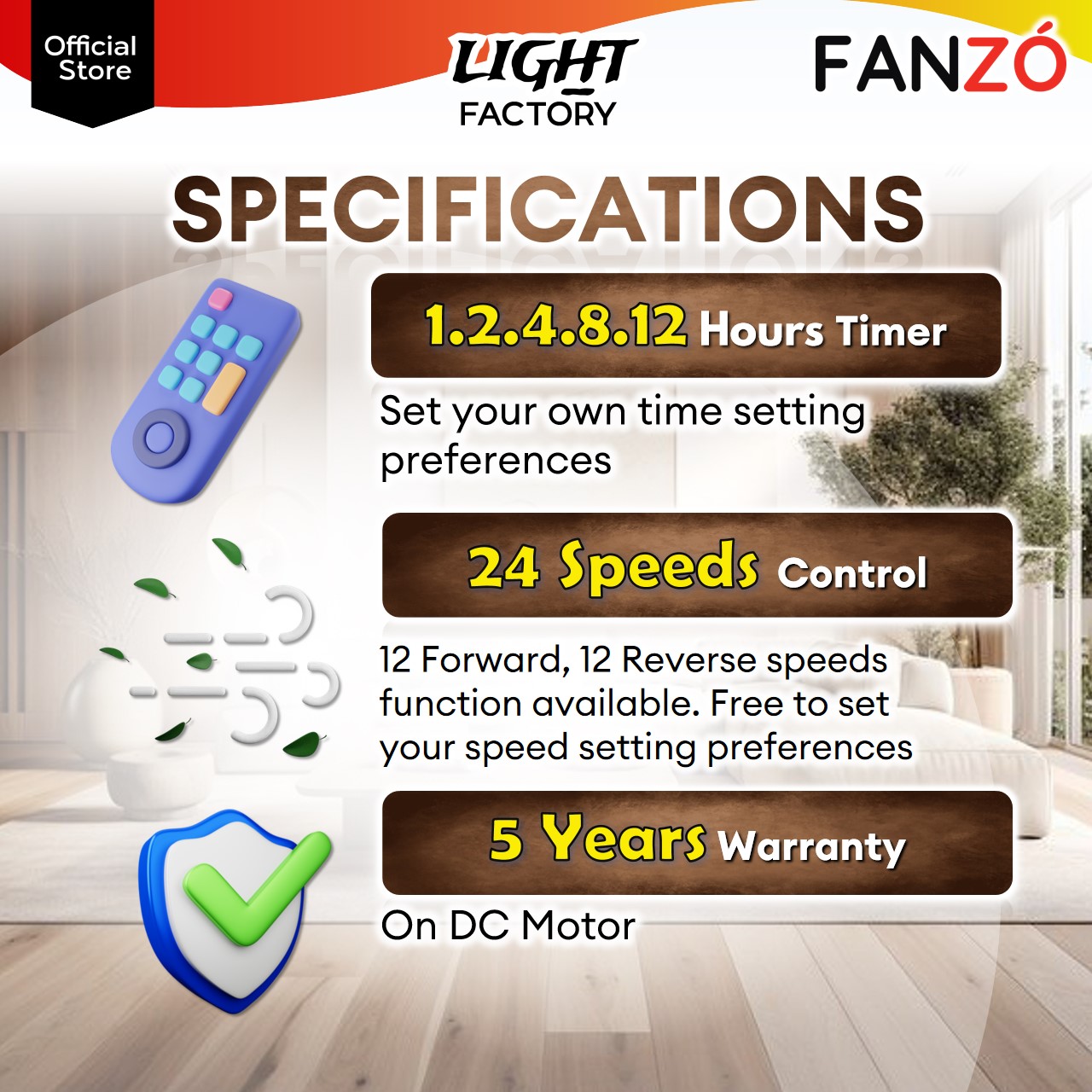 🔥SIRIM🔥FANZÓ TURBO BABY 42" 56" 5 Blades DC LED Ceiling Fan with Light ...
