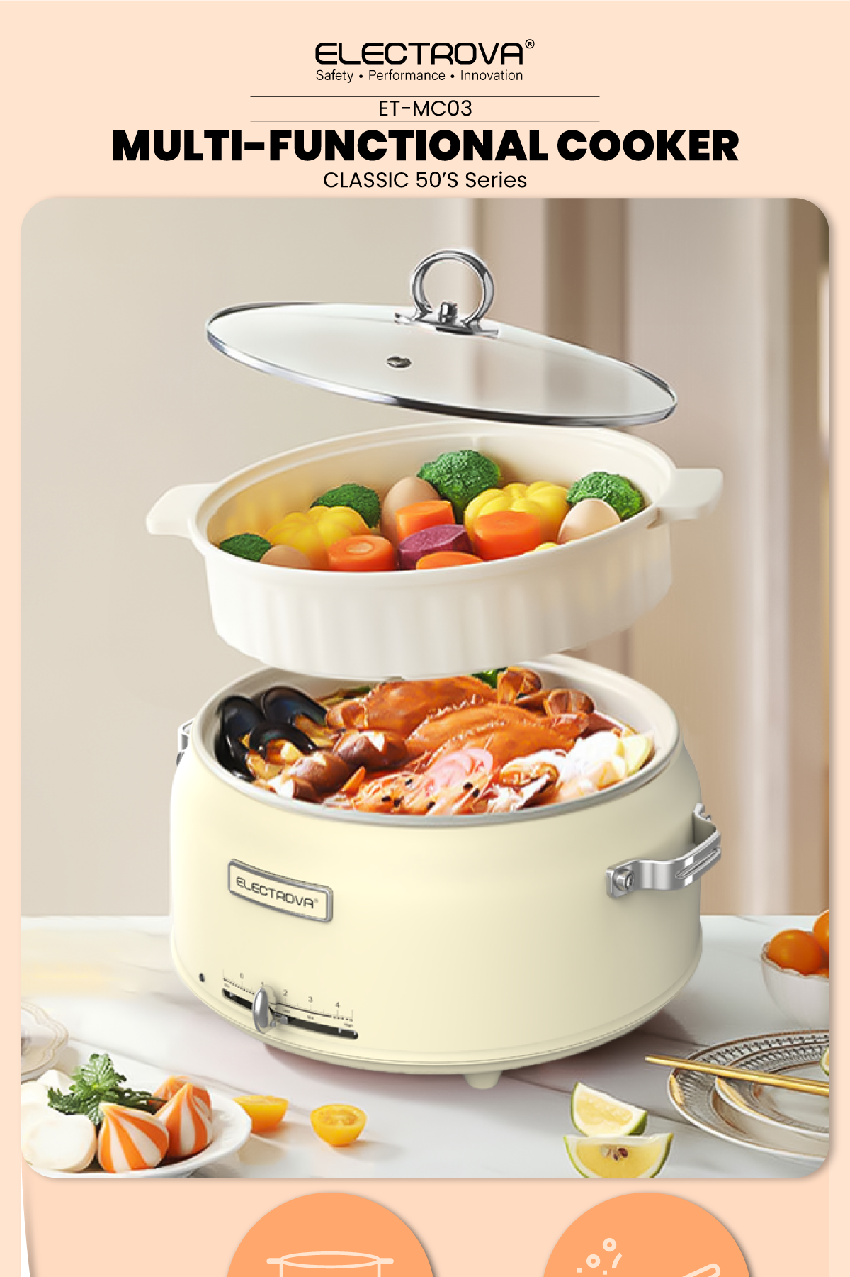 Electrova 5L Multi-Functional Cooker Classic 50's Series | Shopee Malaysia