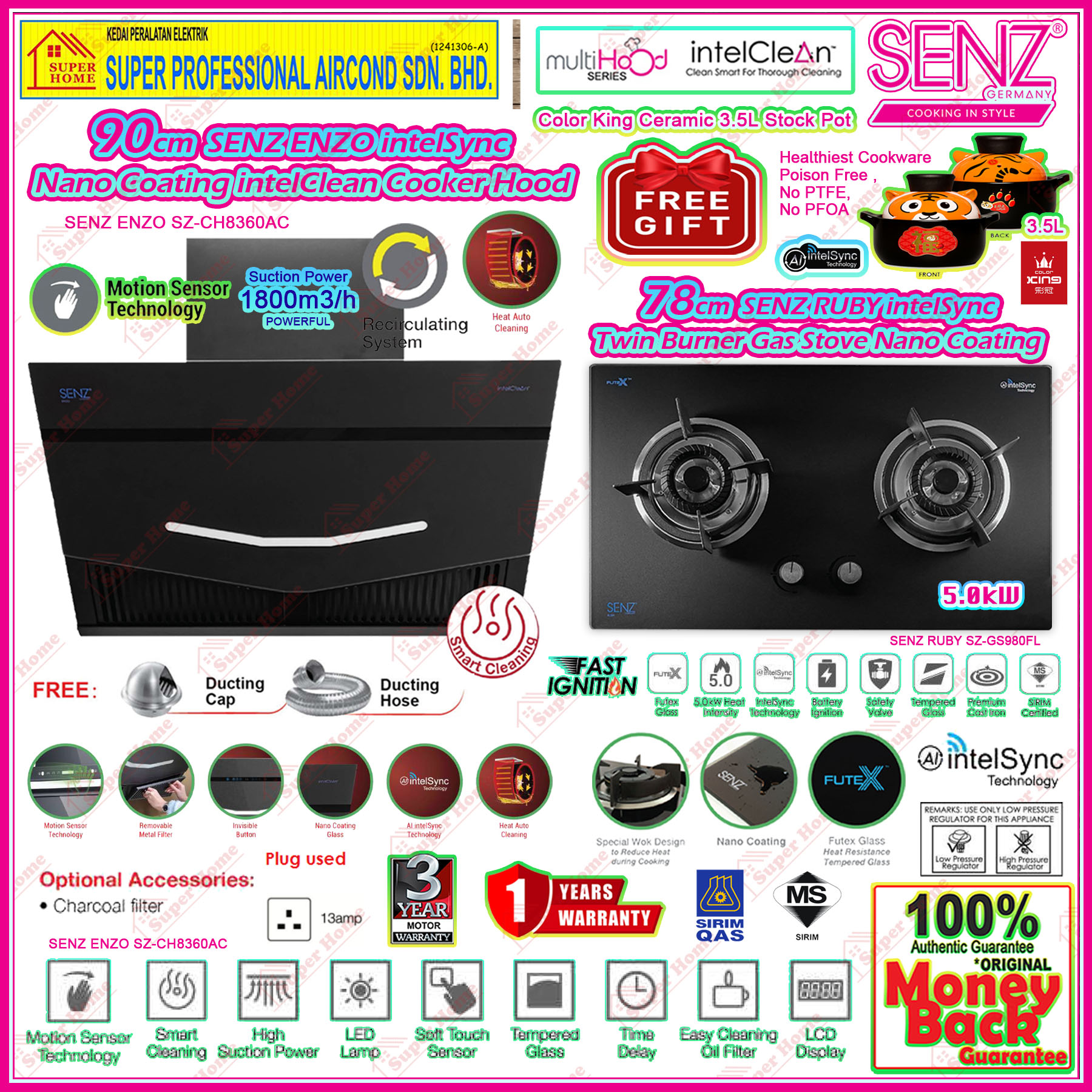 SENZ ENZO SZ-CH8360AC Cooker Hood Nano Coating / SENZ RUBY SZ-GS980FL ...