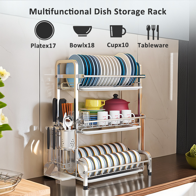 GSlife 2/3 Layers Dish Rack Stainless Steel Dish Drainer Rack Kitchen ...