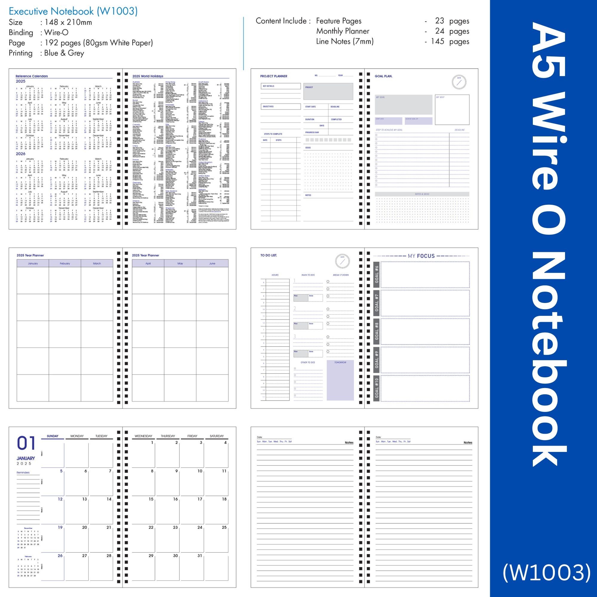 2025 Waterproof PP plastic Cover Wire O Bind Executive Notebook Month ...