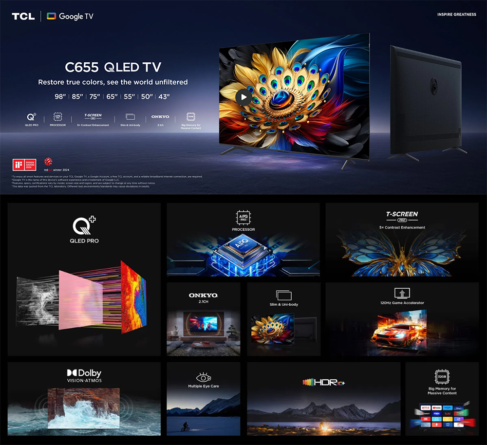 TCL 85C655 85 Inch C655 4K UHD QLED Google TV | ESH | Shopee Malaysia