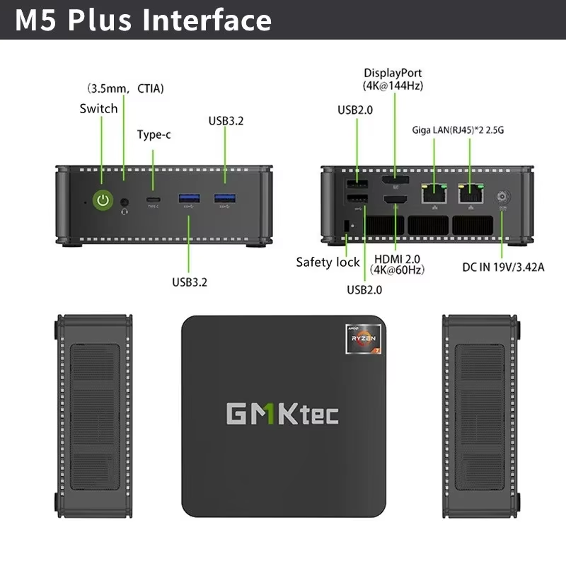 GMKtec M5 Plus AMD Ryzen 7 5825U Windows Mini PC 64GB DDR4 RAM 2TB NVME ...