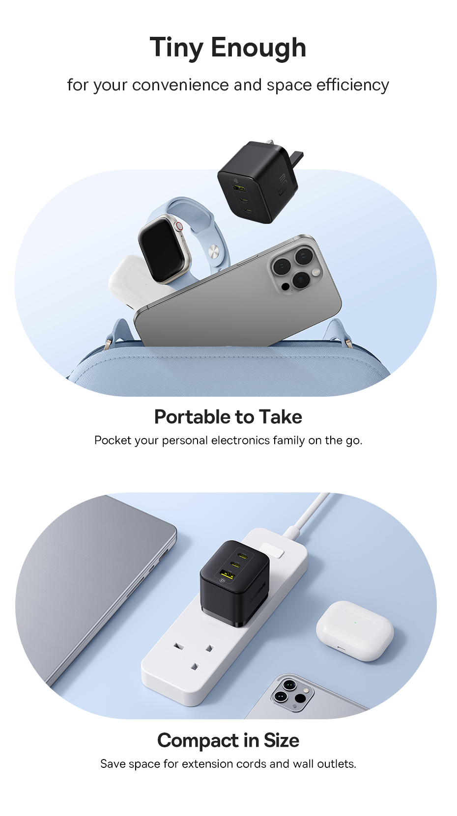 Baseus Palm Fast Charger 2C+U 65W UK PD Compact 3-Port Fast Charging ...