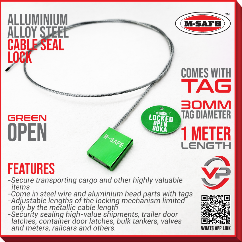 M-SAFE ALUMINIUM ALLOY STEEL CABLE SEAL LOCK - RED (CLOSE)/GREEN (OPEN ...