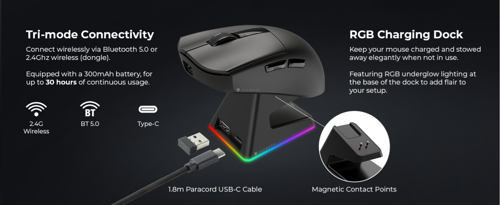 Tecware EX1 Tri-Mode Wireless Connectivity Lightweight PAW3395 26k DPI ...