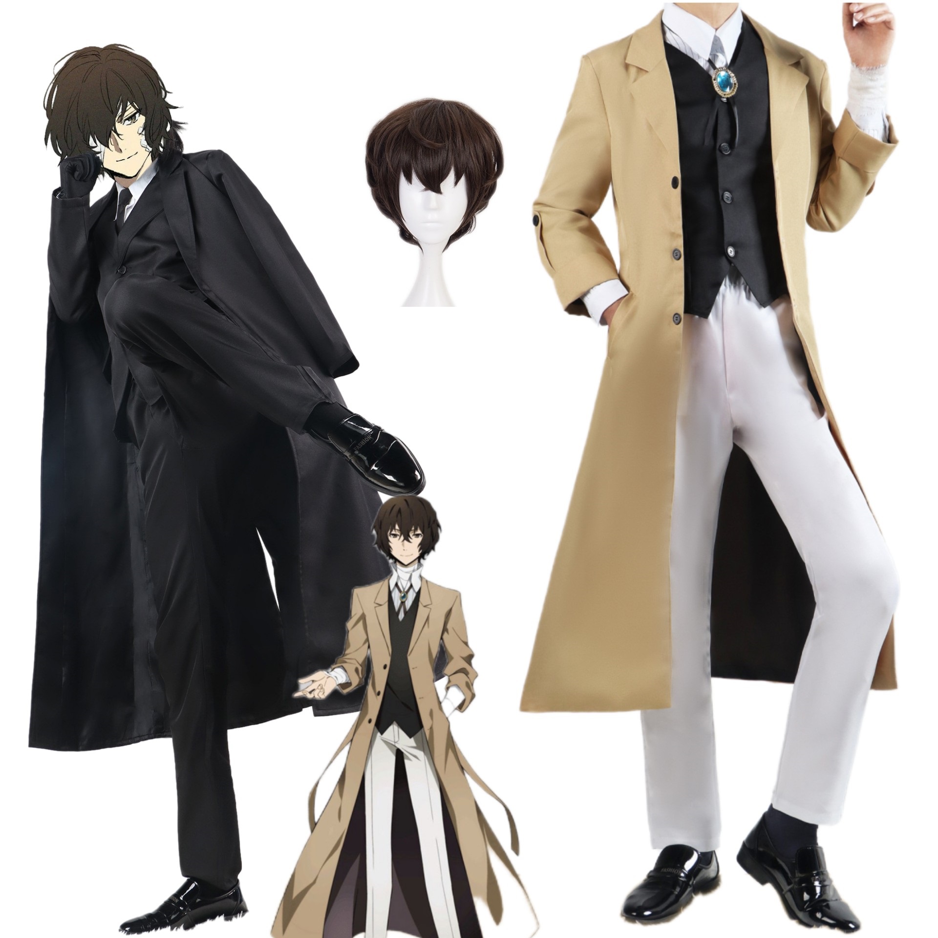 Dazai Cosplay Costume Black Trench Jacket Pants Gloves bandage Dazai ...