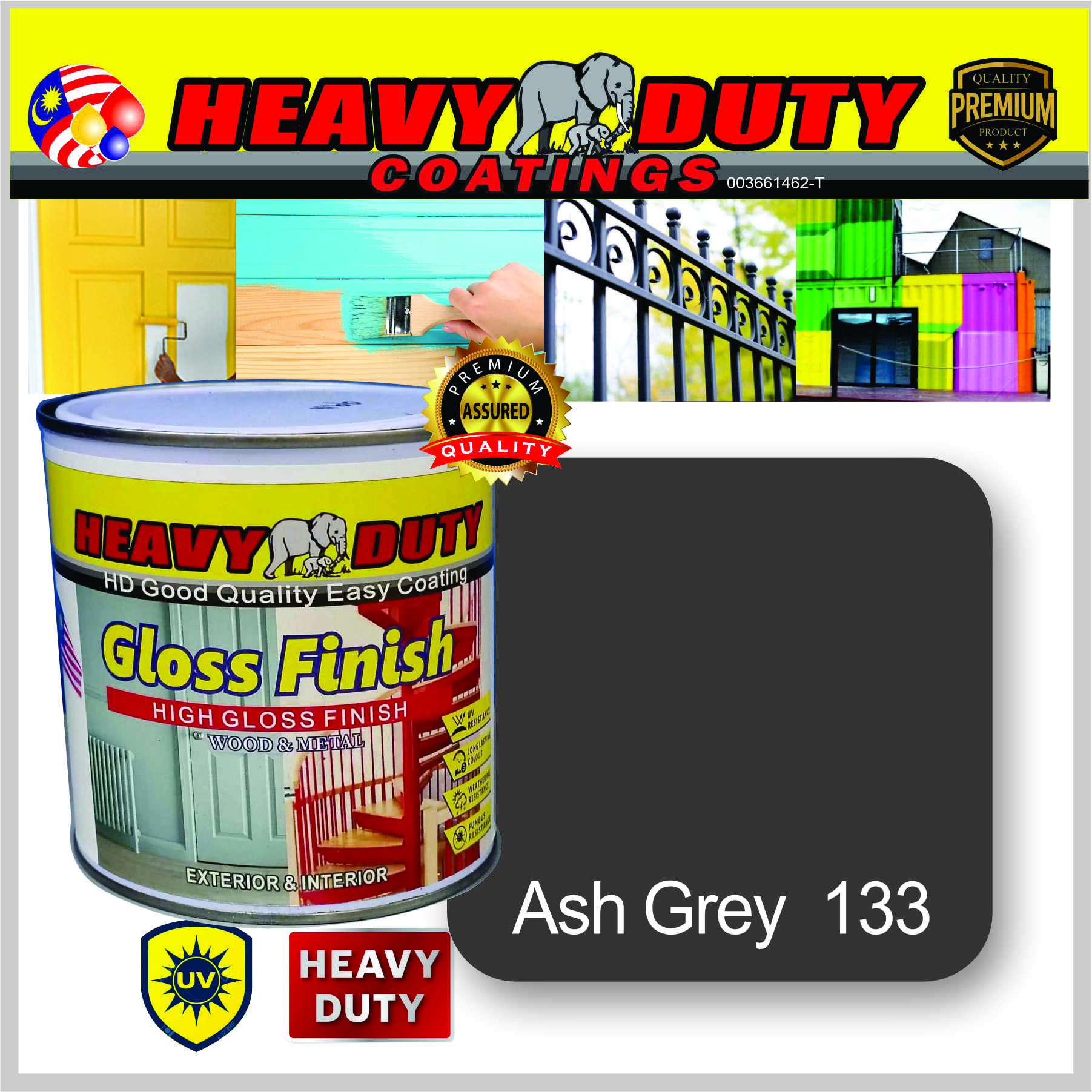 133 ASH GREY 1L ( 1 LITER ) HEAVY DUTY High Gloss Finish Paint for Wood ...