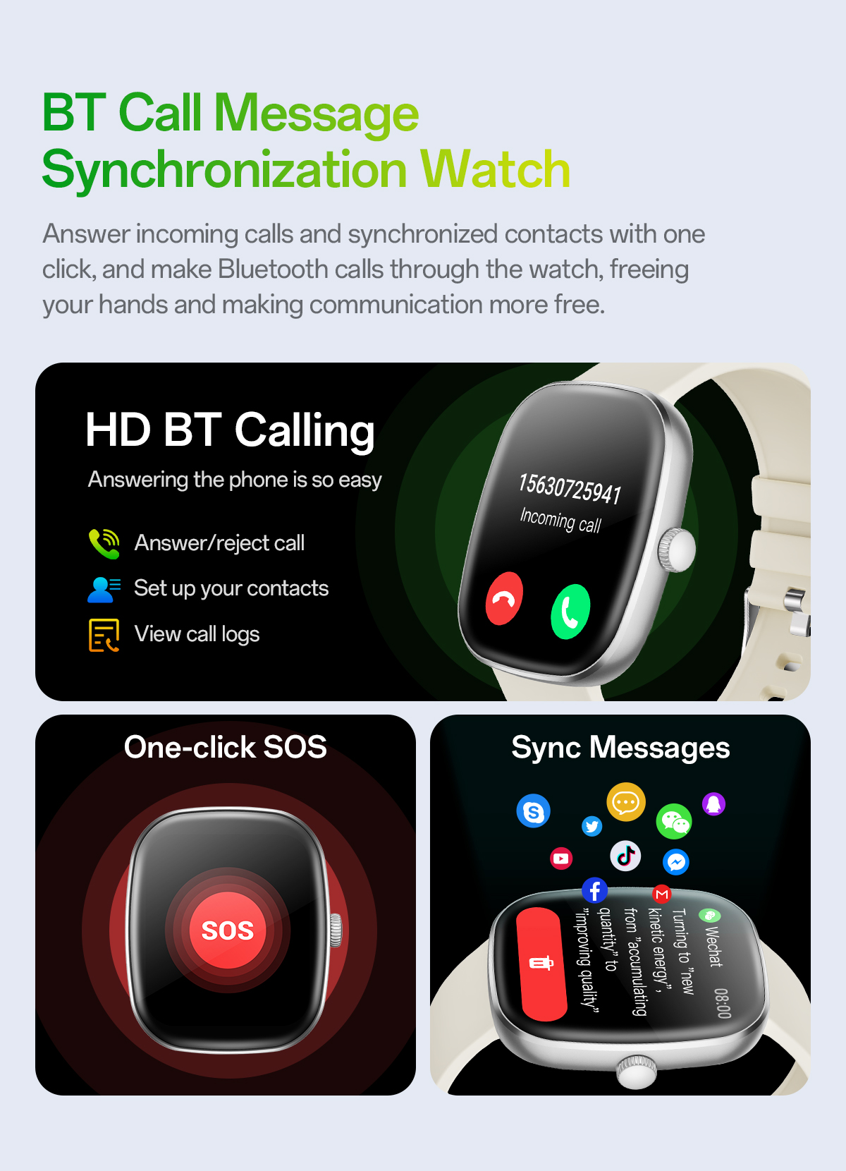Aolon&Huafit S7 Smart Watch 1.85"HD Full Touch Screen Bluetooth WA Call ...