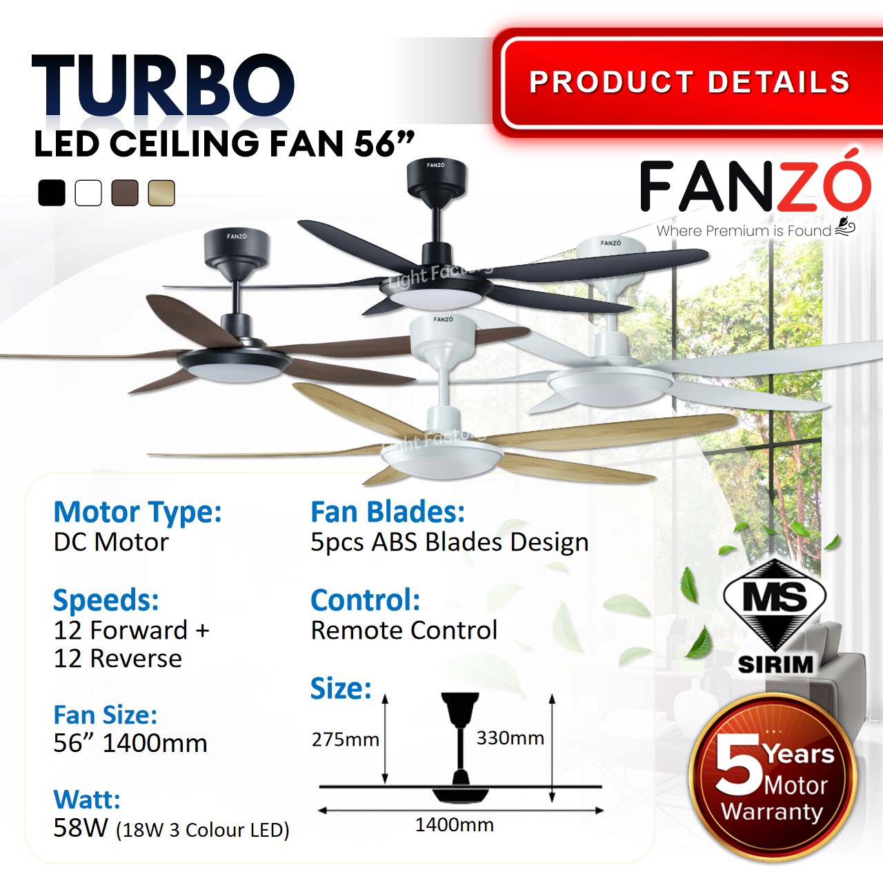 💡LED CEILING FAN💡DEKA F5DC LED PRO / FANZO TURBO LED Champion / ECOLUXE ...
