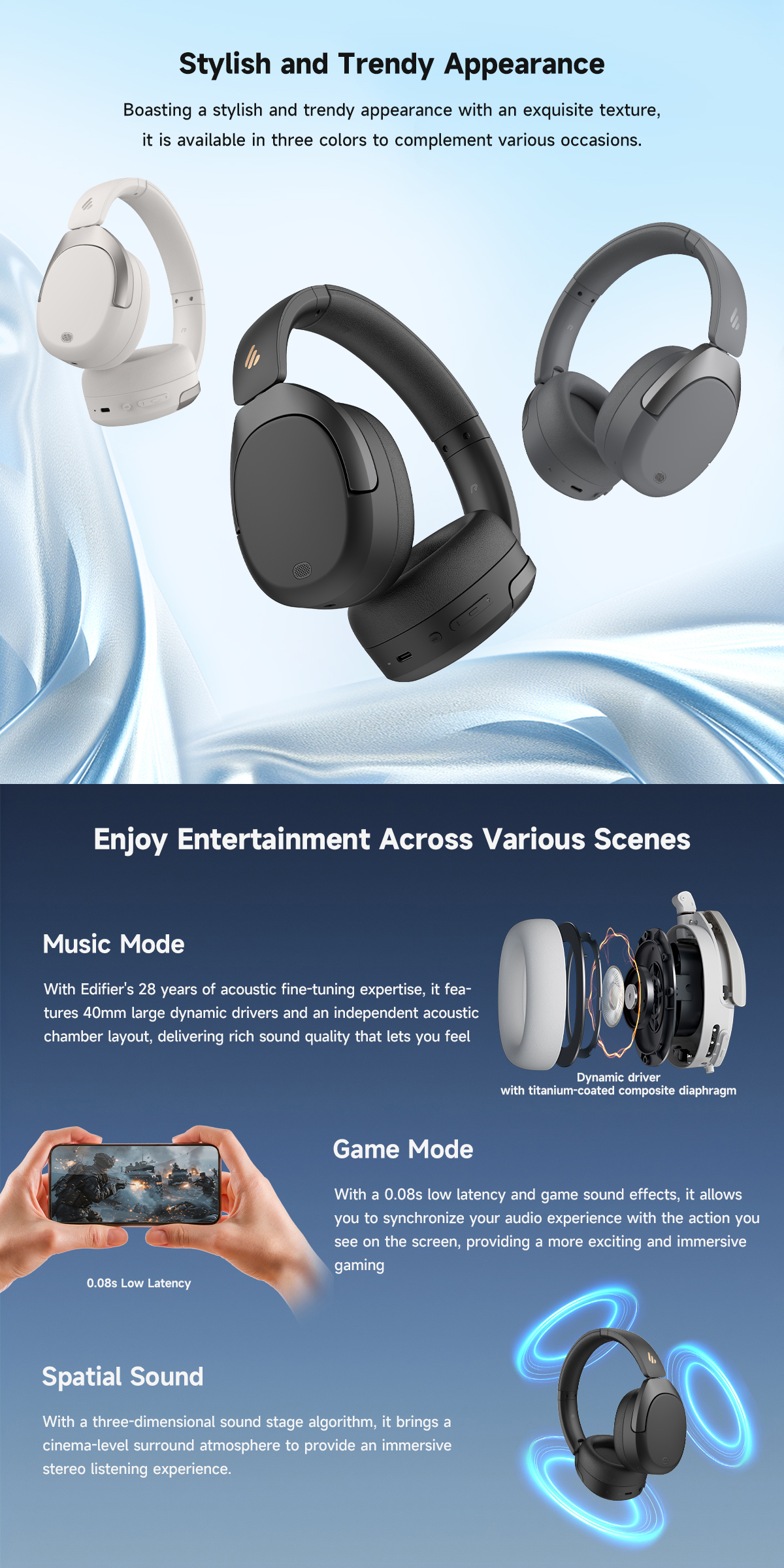 Edifier W830NB - 360° Spatial Audio Wireless ANC Headphones | Hi-Res ...
