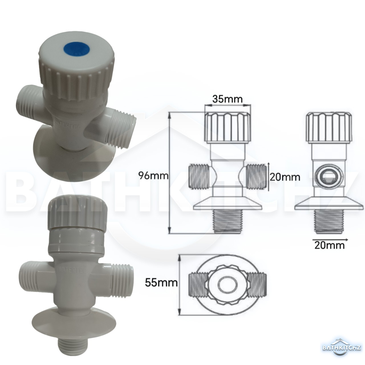 WATERTEC PVC Angle Valve White Stop Valve Plastic Bidet Valve Toilet PP ...