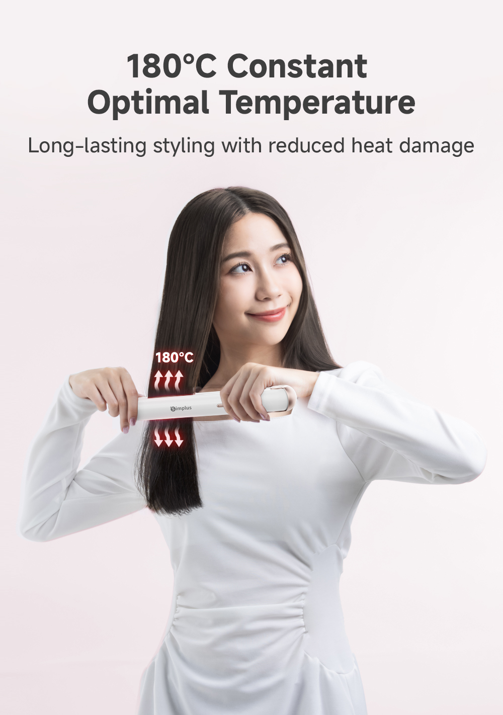 【Simplus Pink】Simplus Hair Straightener Cordless Portability 3D Float Plate Type-C Charging 180 ...