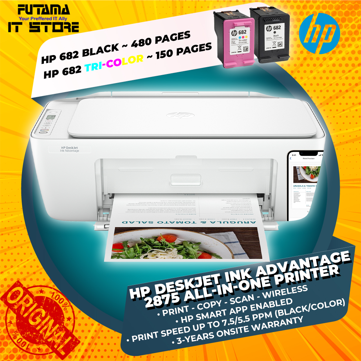 HP DeskJet Ink Advantage 2875 All-in-One Printer - Print, Copy, Scan, Wireless | Shopee Malaysia