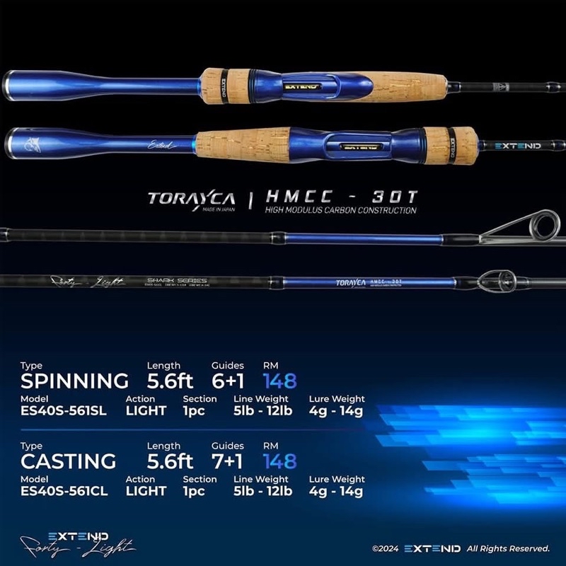 2025 EXTEND SHARK FORTY LIGHT SINGLE HAND ROD SHARK 40 TANTO GUNCAST ...