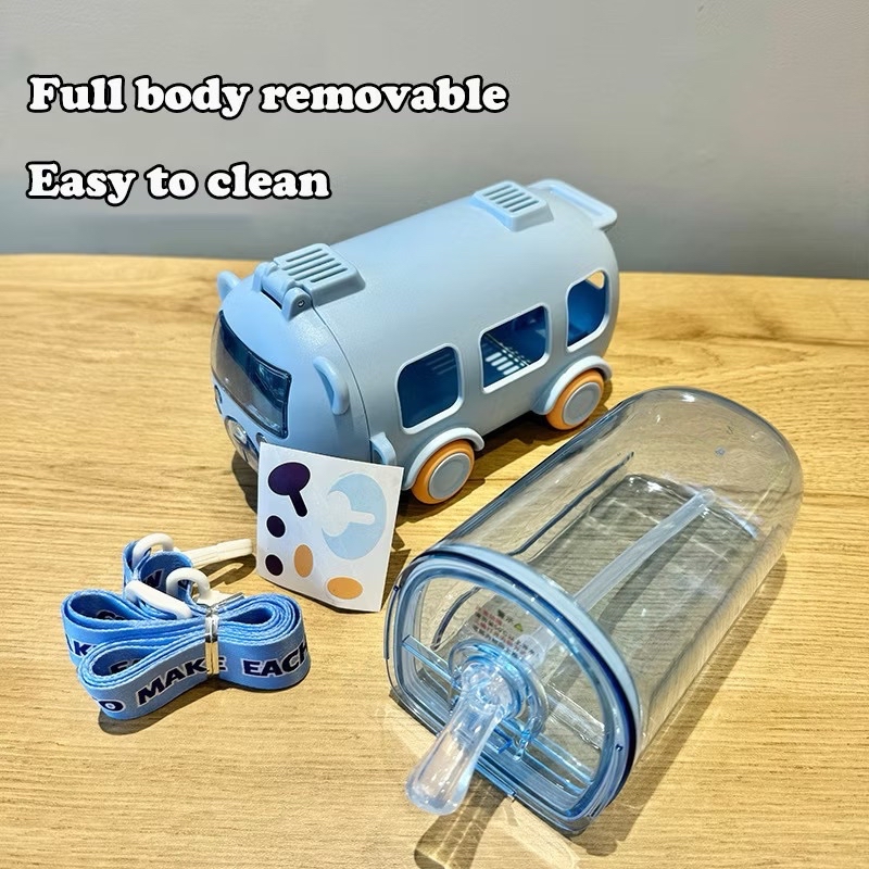 500ml Baby Cartoon Bus Water Bottle Cute Creative Kids Toy Straw Bottles Train Botol Air ...
