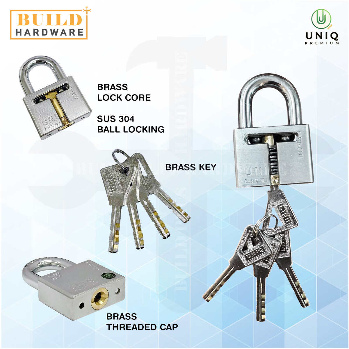CHUTT/UNIQ PREMIUM 50mm Stainless Steel Heavy Duty Padlock Set Master ...