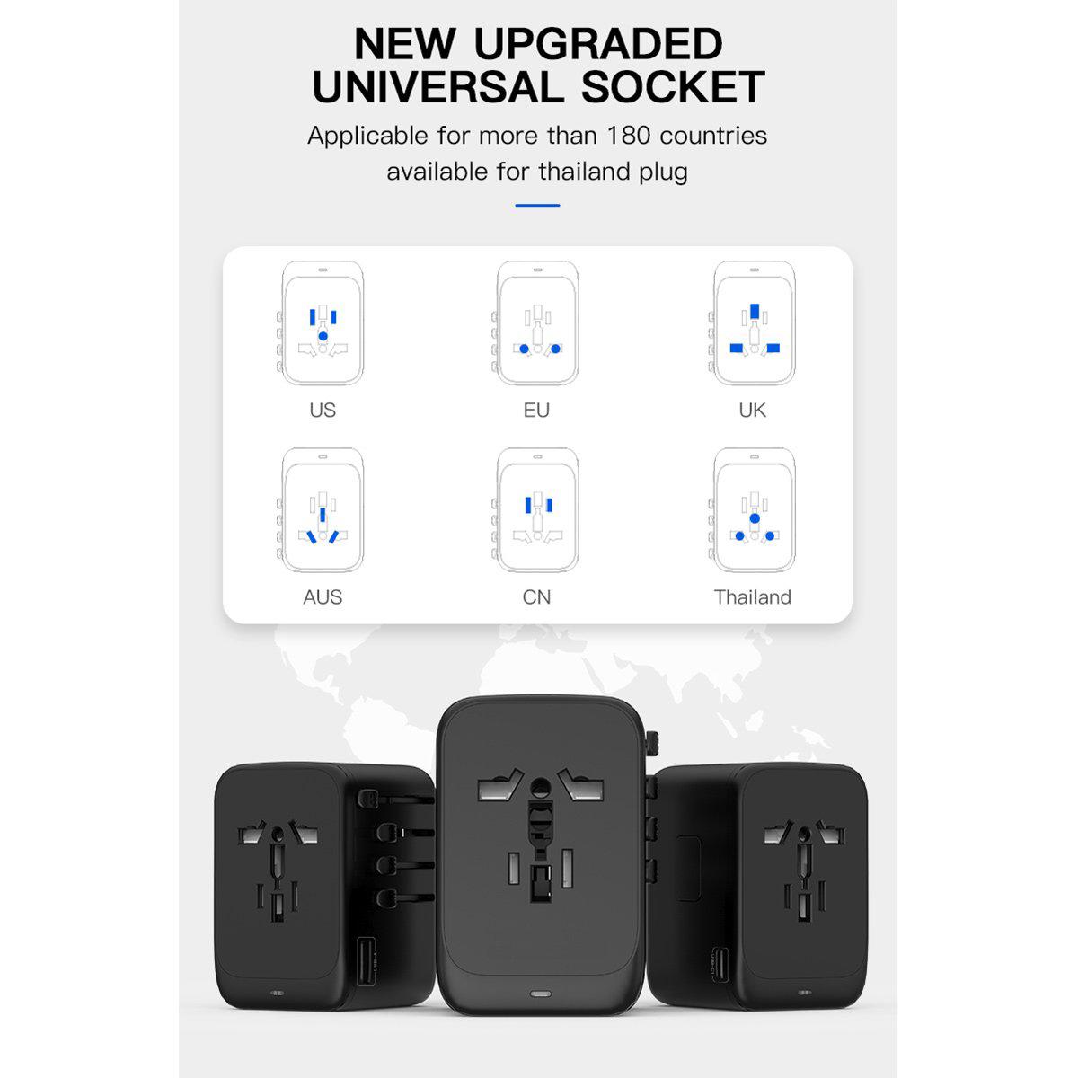Glink Universal Adapter Travel International Adapter Plug 25W/35W/65W ...