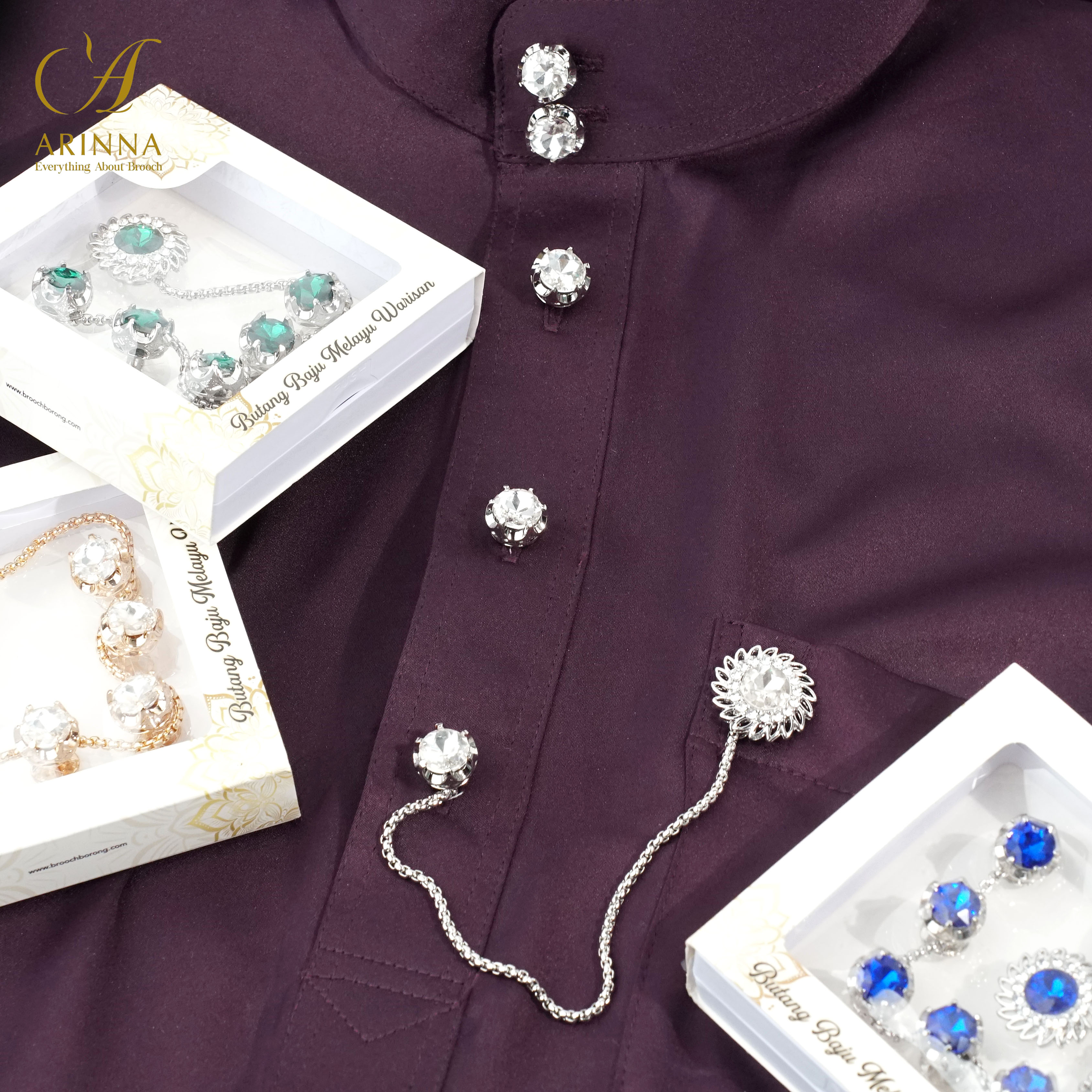 ARINNA Butang Baju Melayu Lelaki Exclusive Premium Brooch Berantai ...